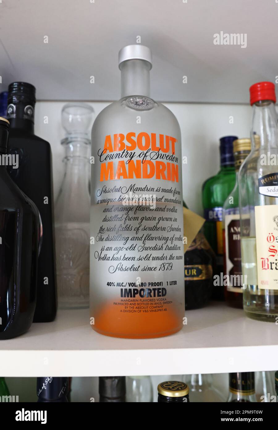 An Absolut Vodka bottle (Absolut Mandrin) in a Swedish home Stock Photo ...