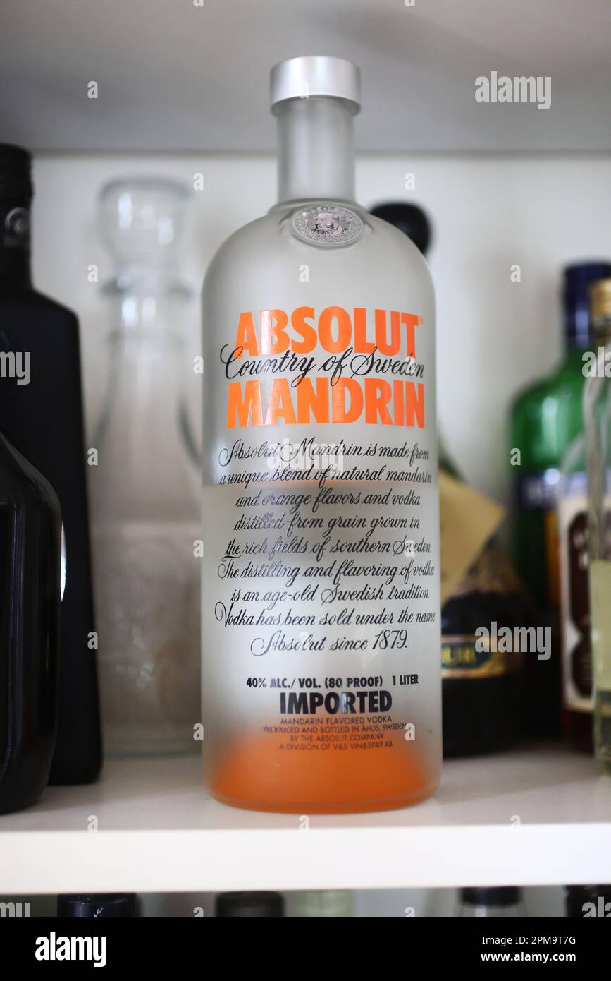 An Absolut Vodka bottle (Absolut Mandrin) in a Swedish home Stock Photo ...