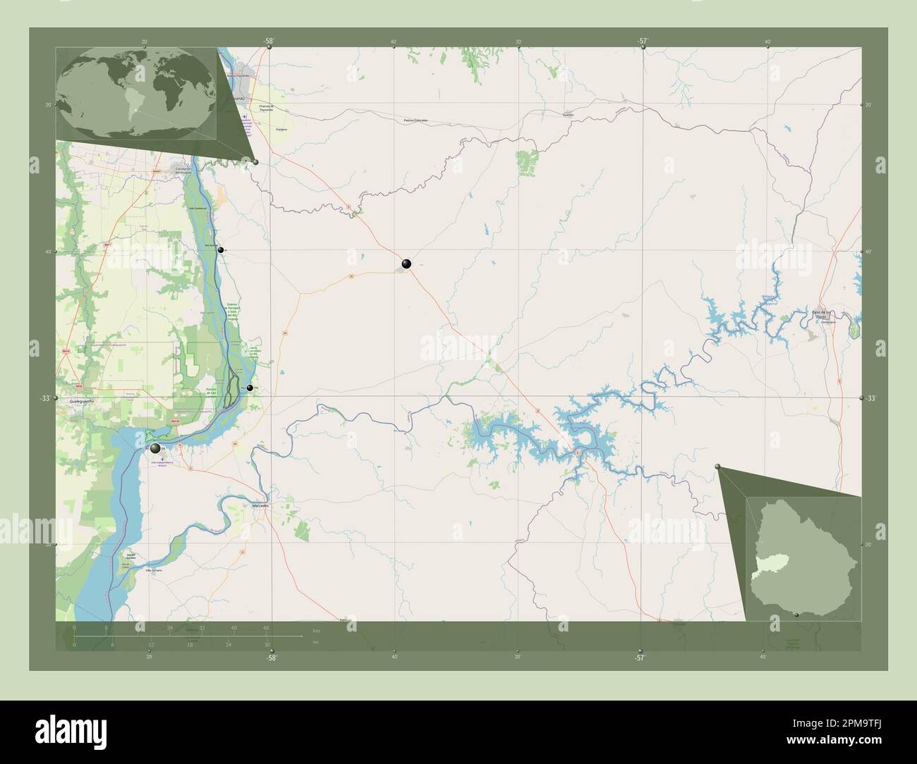 Rio-Negro, department of Uruguay. Open Street Map. Locations of major ...