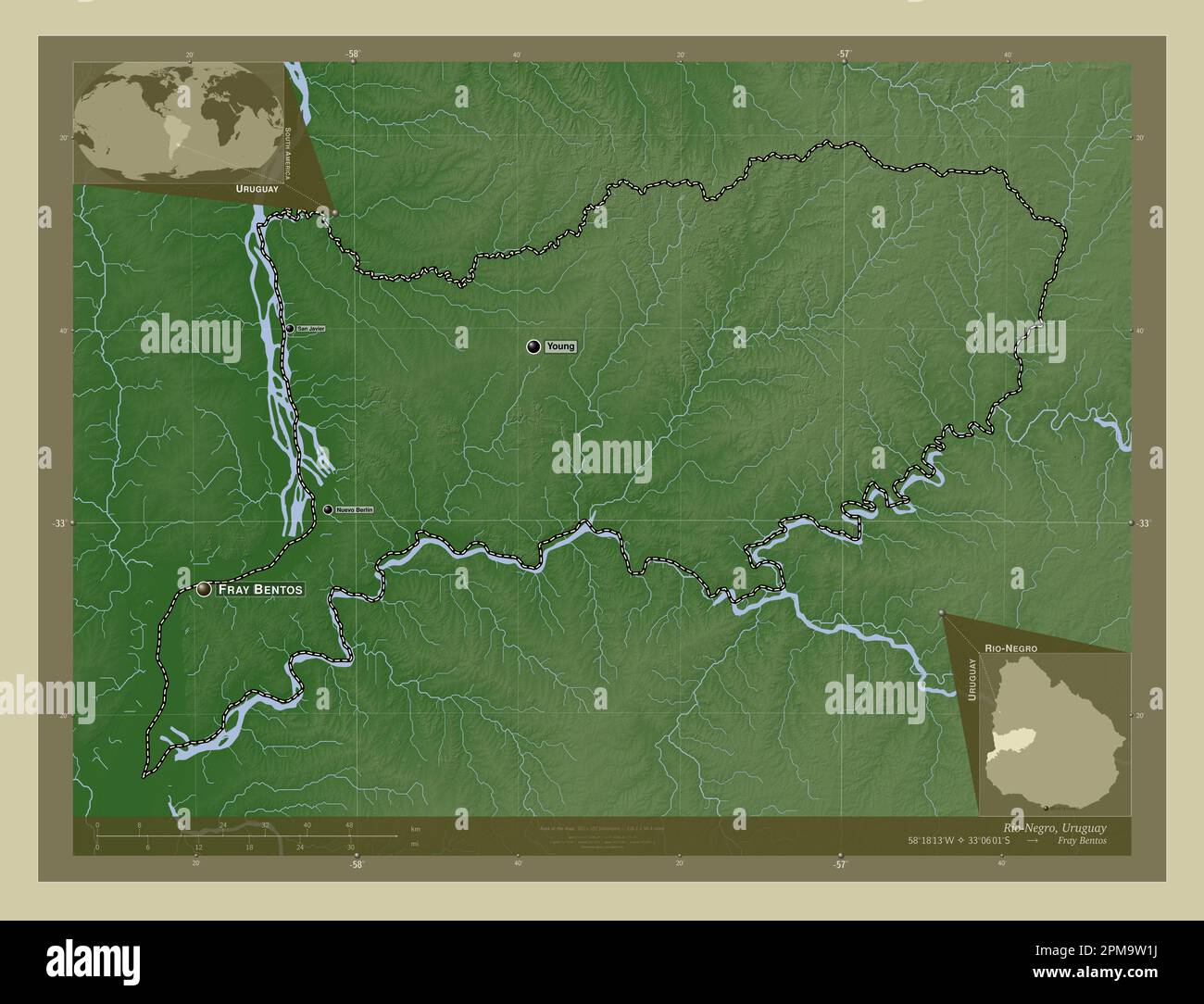 Rio-Negro, department of Uruguay. Elevation map colored in wiki style ...