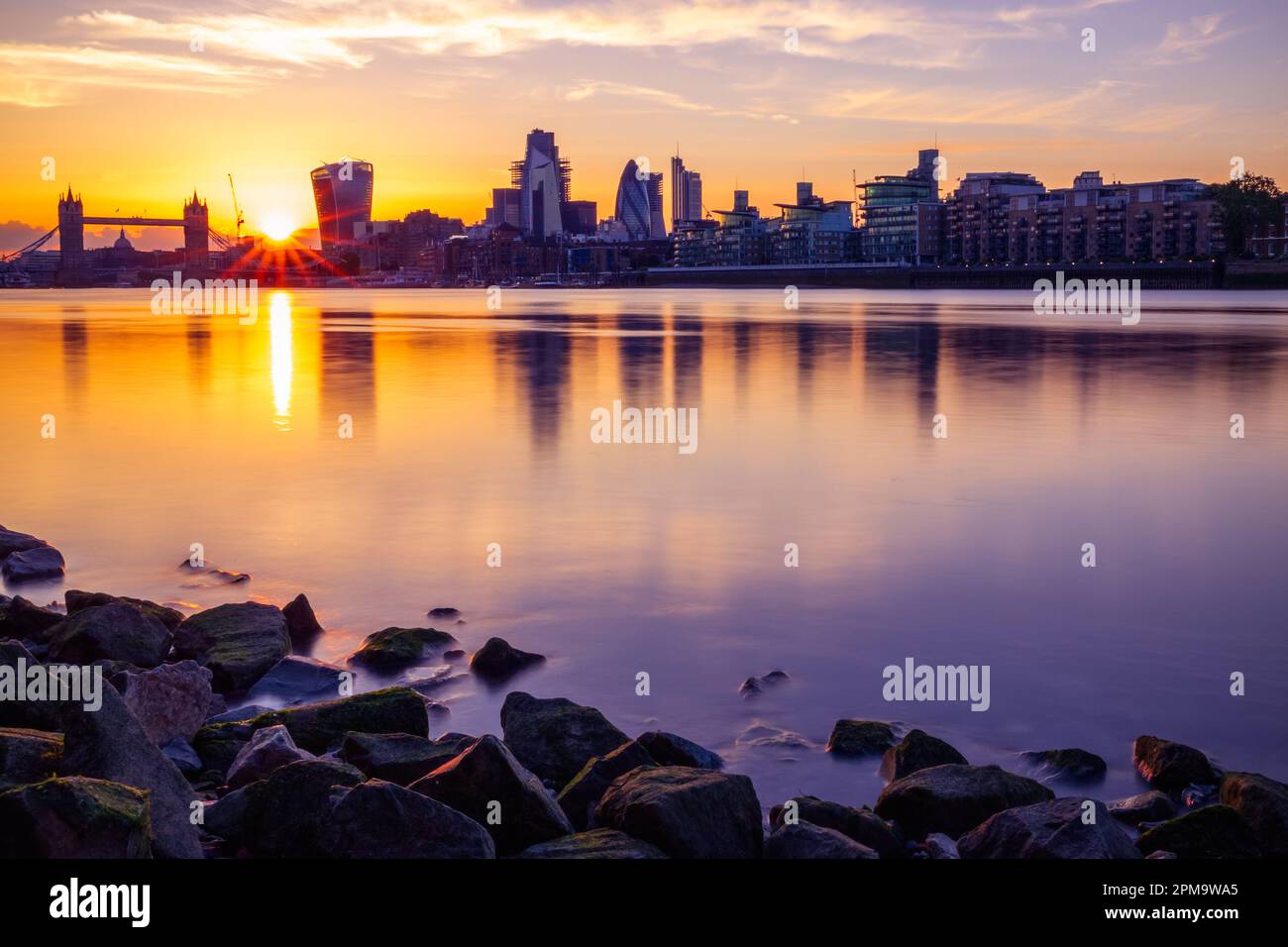 Long exposure, London skyline with the River Thames Stock Photo - Alamy