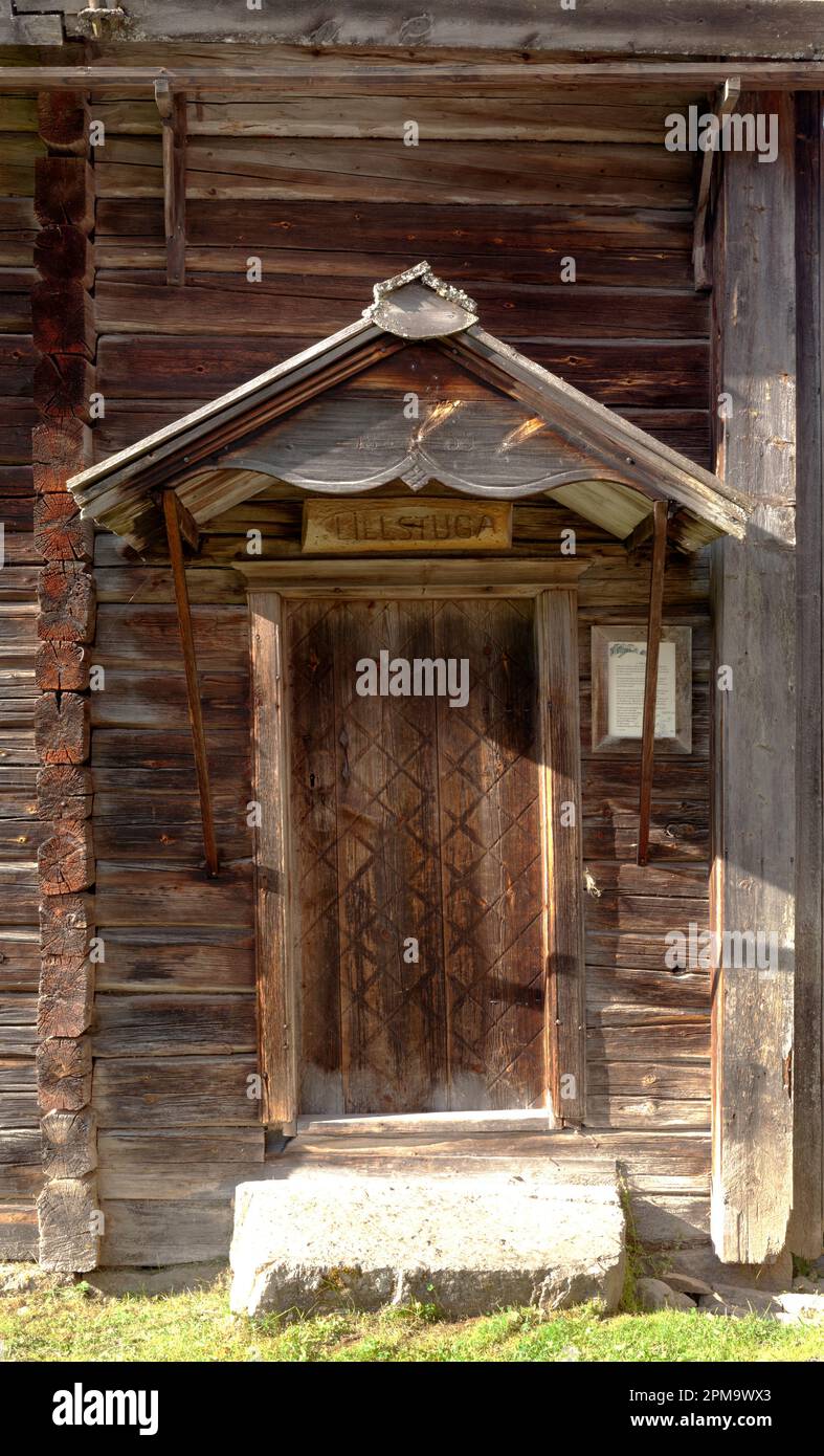KLOVSJO, SWEDEN ON SEPTEMBER 09, 2013. Entry to a Folk museum, wooden ...