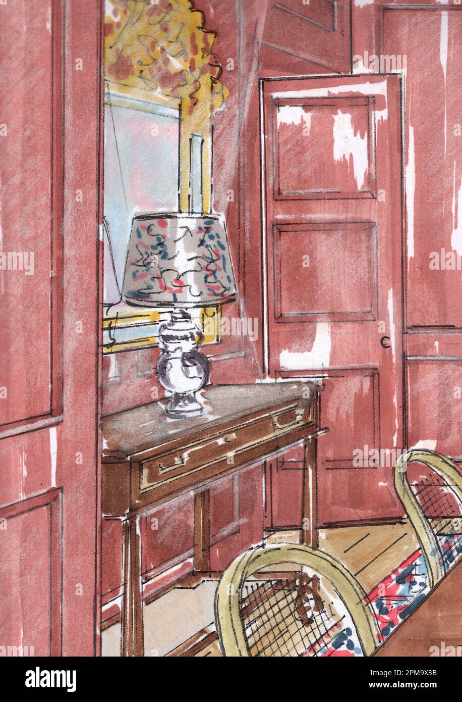 Colour sketch of a traditional style lounge Stock Photo - Alamy