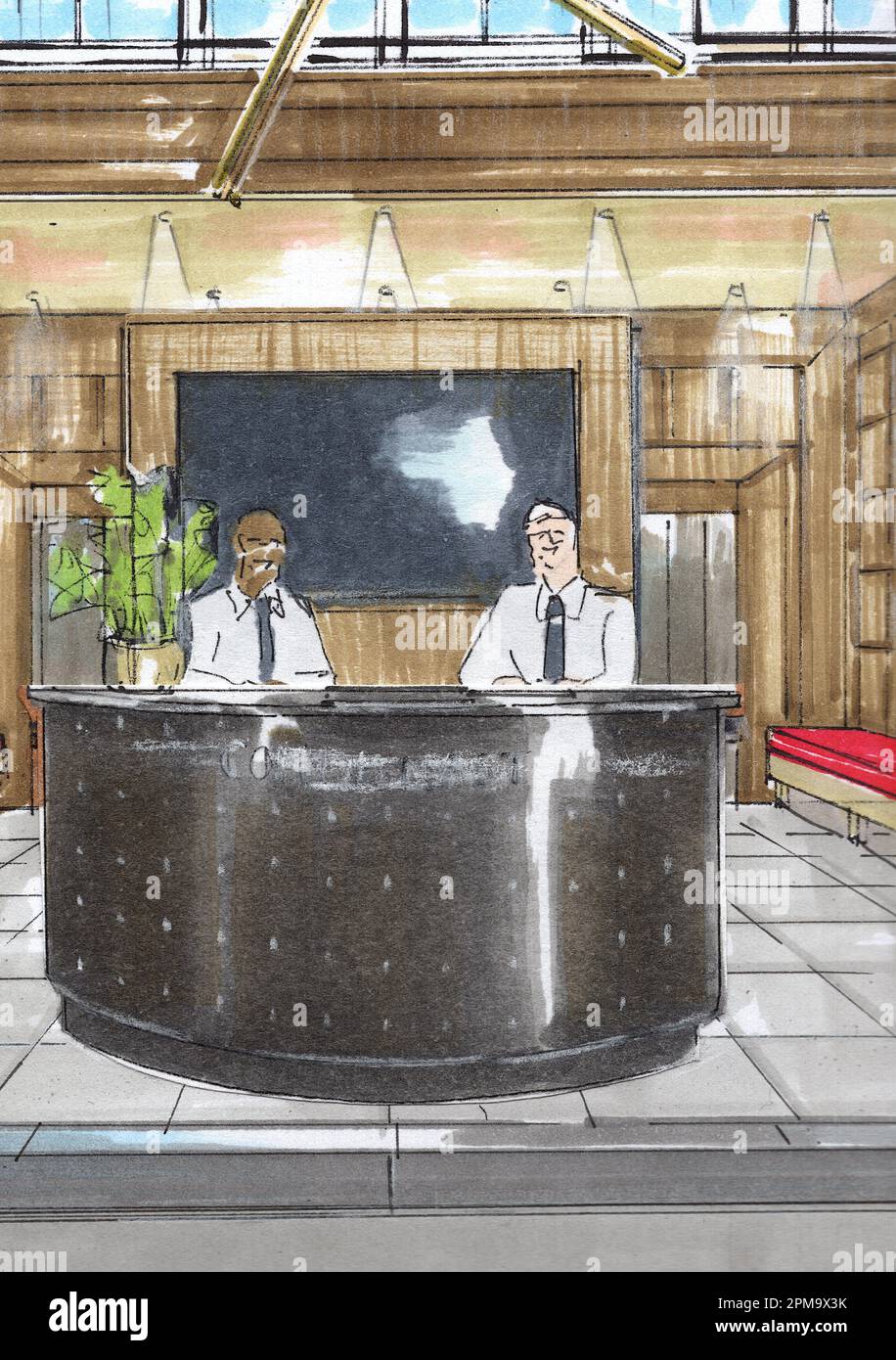Colour sketch of a modern office reception Stock Photo - Alamy