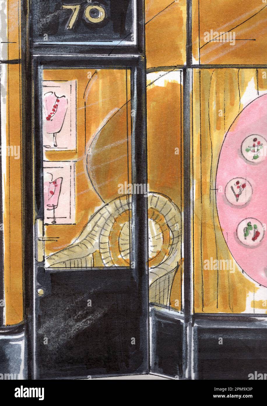 Colour sketch of a shopfront Stock Photo - Alamy