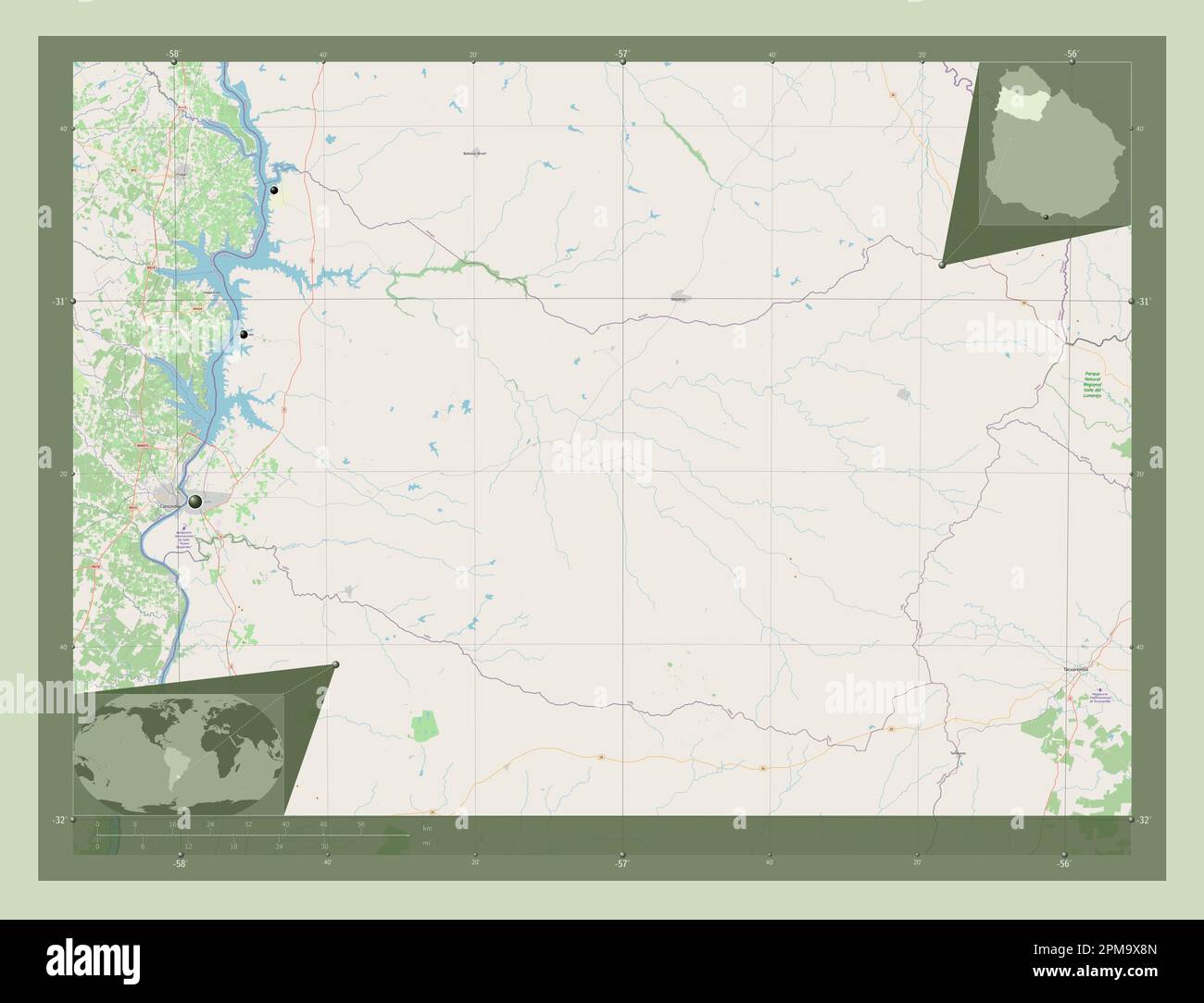 Salto, department of Uruguay. Open Street Map. Locations of major ...