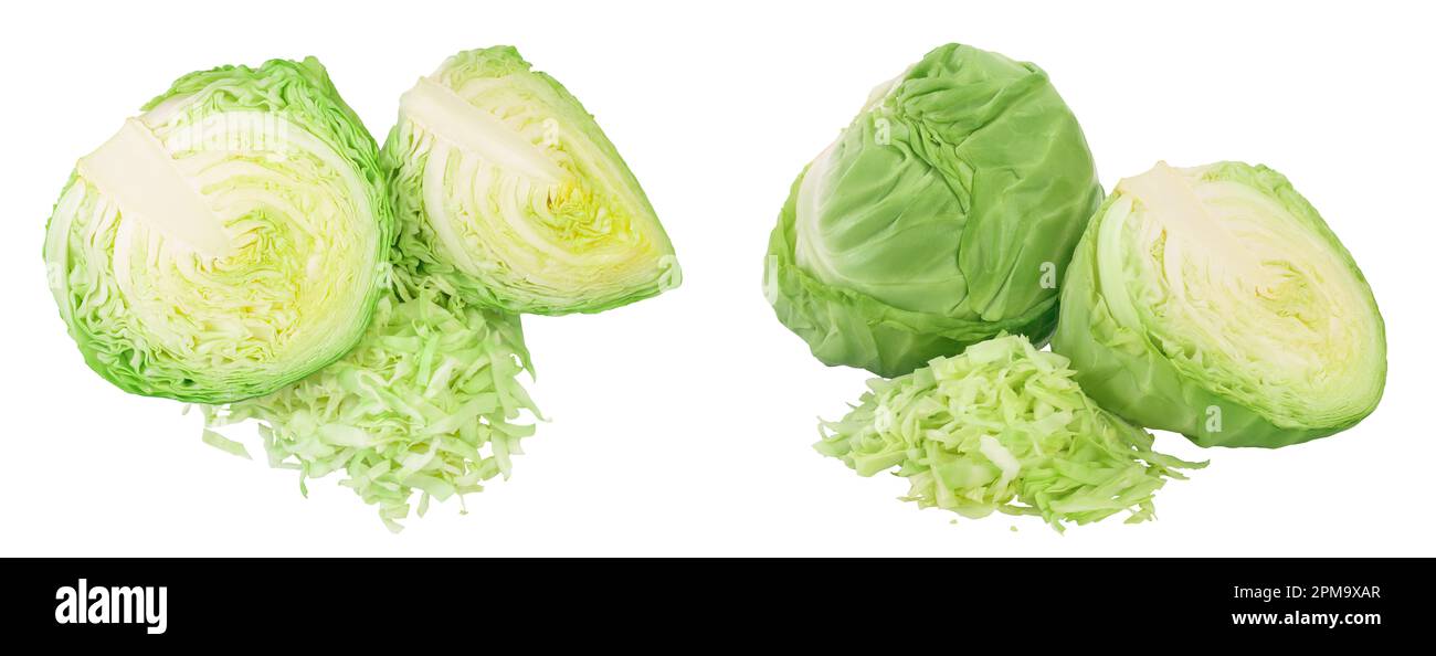 Green cabbage half isolated on white background with full depth of ...