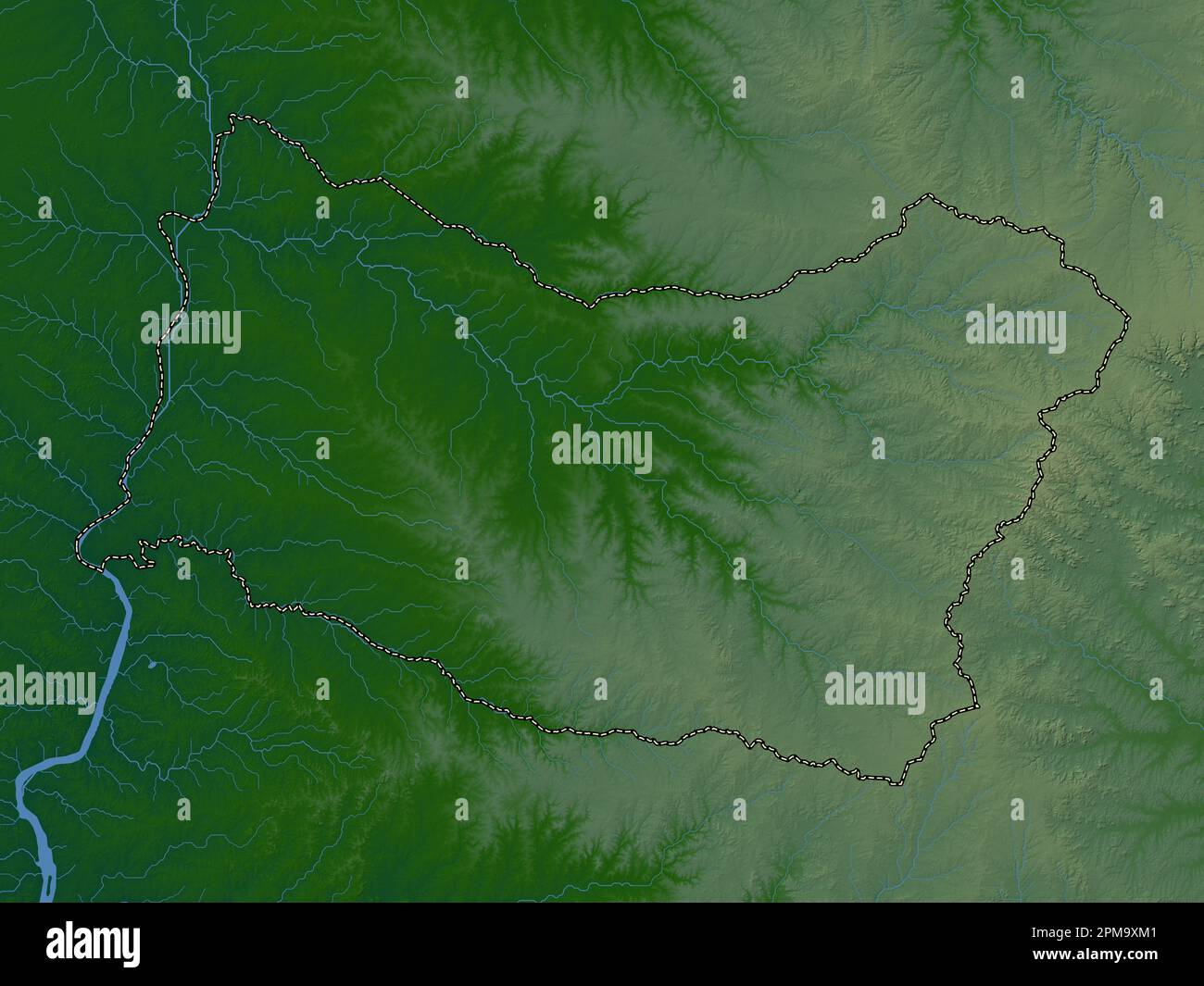 Salto, department of Uruguay. Colored elevation map with lakes and rivers Stock Photo - Alamy