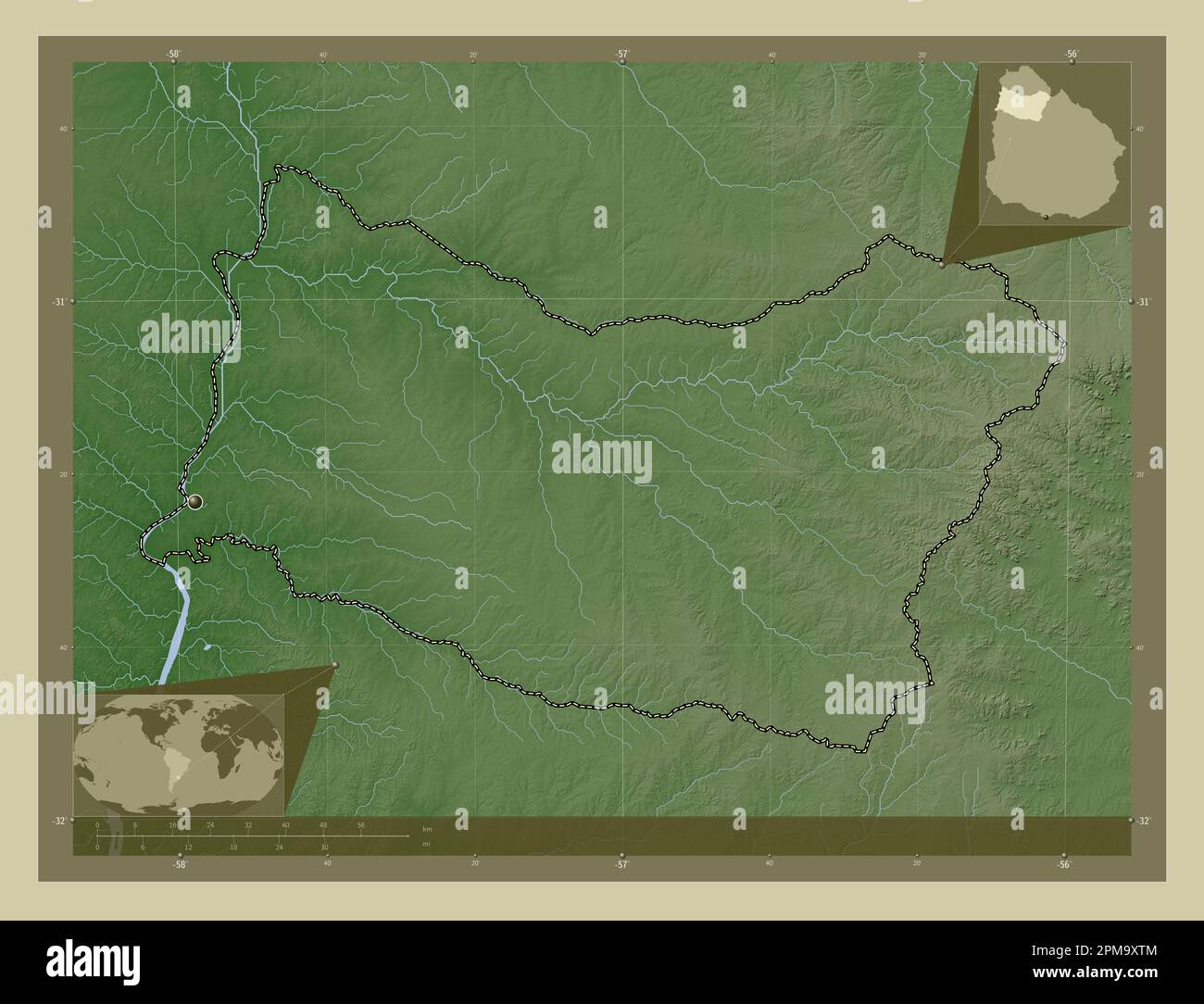 Salto, department of Uruguay. Elevation map colored in wiki style with ...