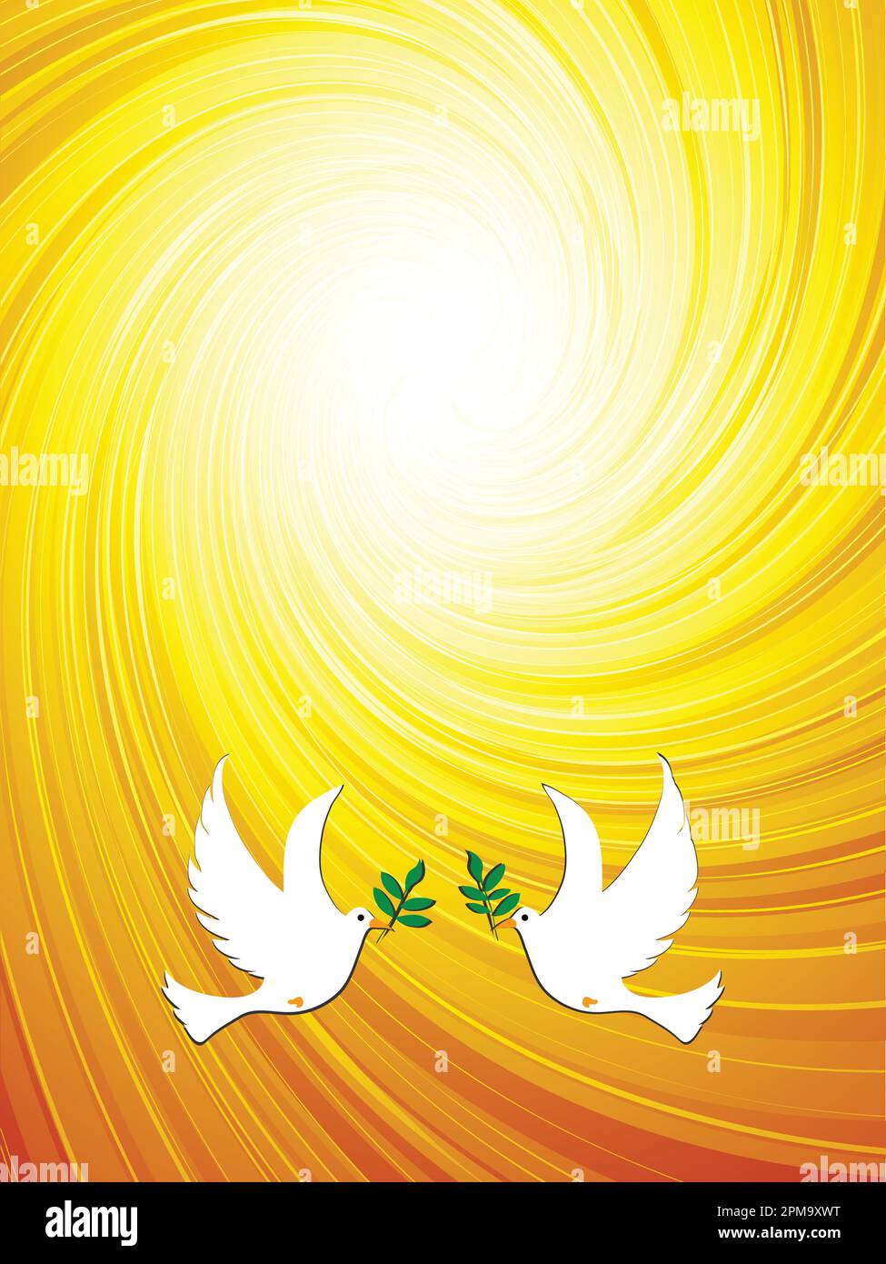 Easter Spiral Mystic Background In Yellow And White With Doves Carrying ...