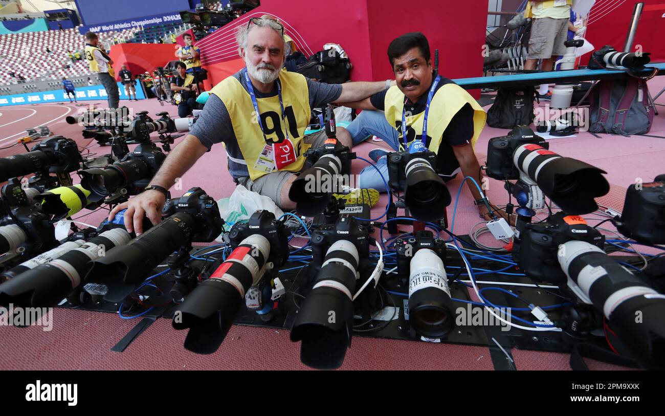 sports photographers arranging camera for shoot Doha Qatar 2019 Stock ...