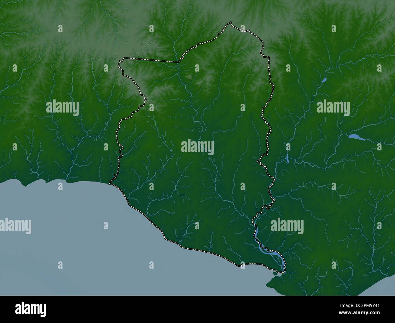 San-Jose, department of Uruguay. Colored elevation map with lakes and ...
