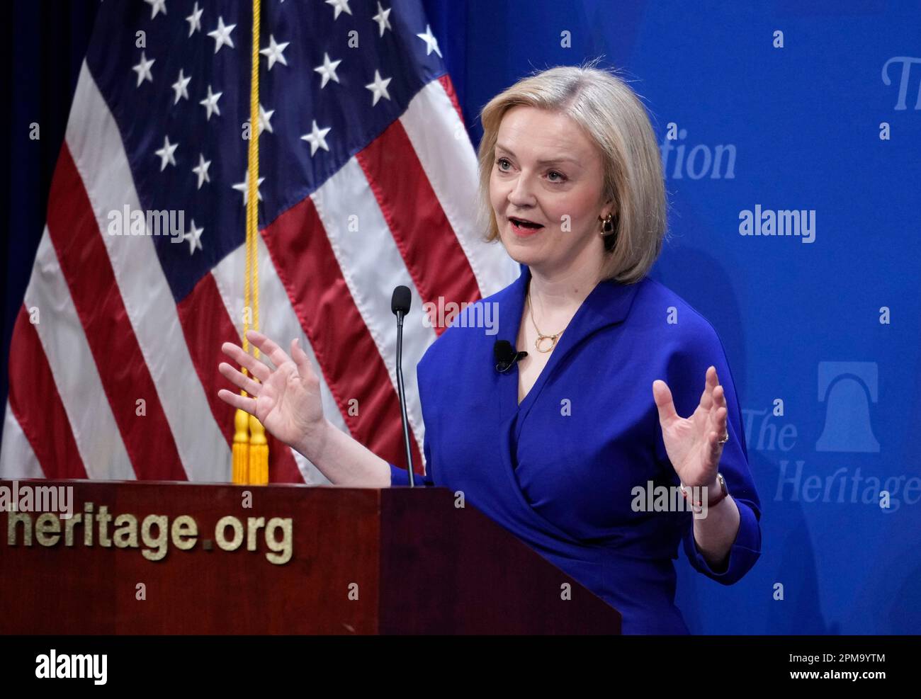 Former British Prime Minister Liz Truss delivers the 2023 Margaret ...