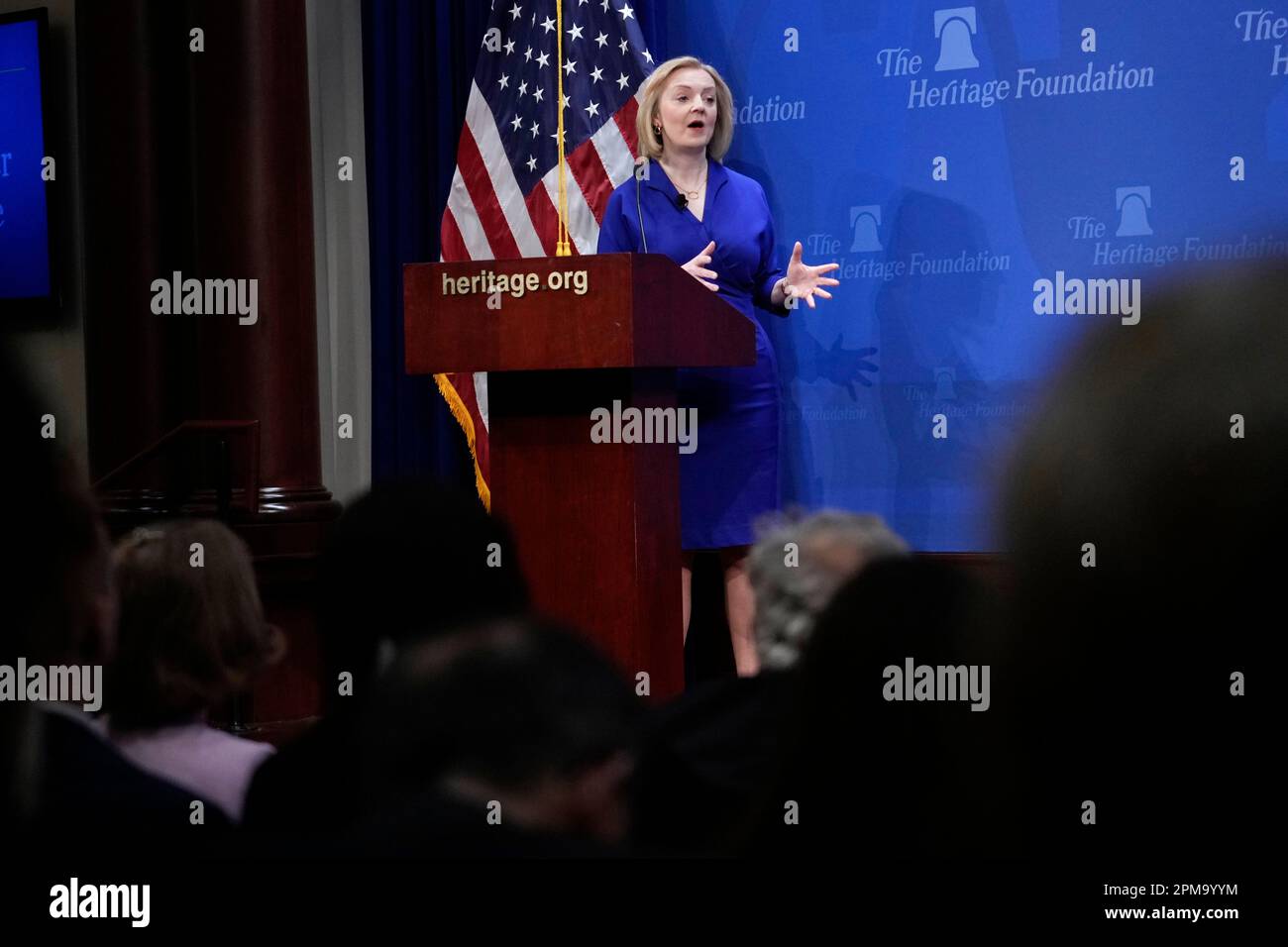 Former British Prime Minister Liz Truss delivers the 2023 Margaret ...