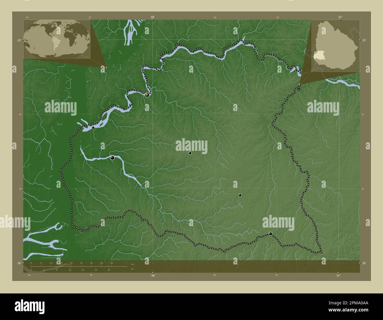Soriano, department of Uruguay. Elevation map colored in wiki style ...