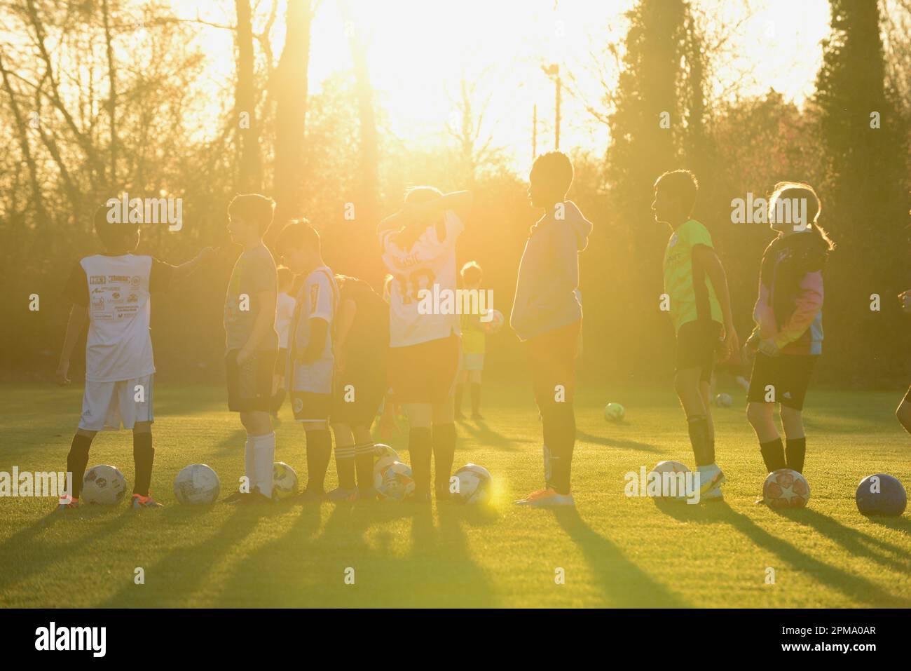 Kids early morning soccer practice Stock Photo - Alamy