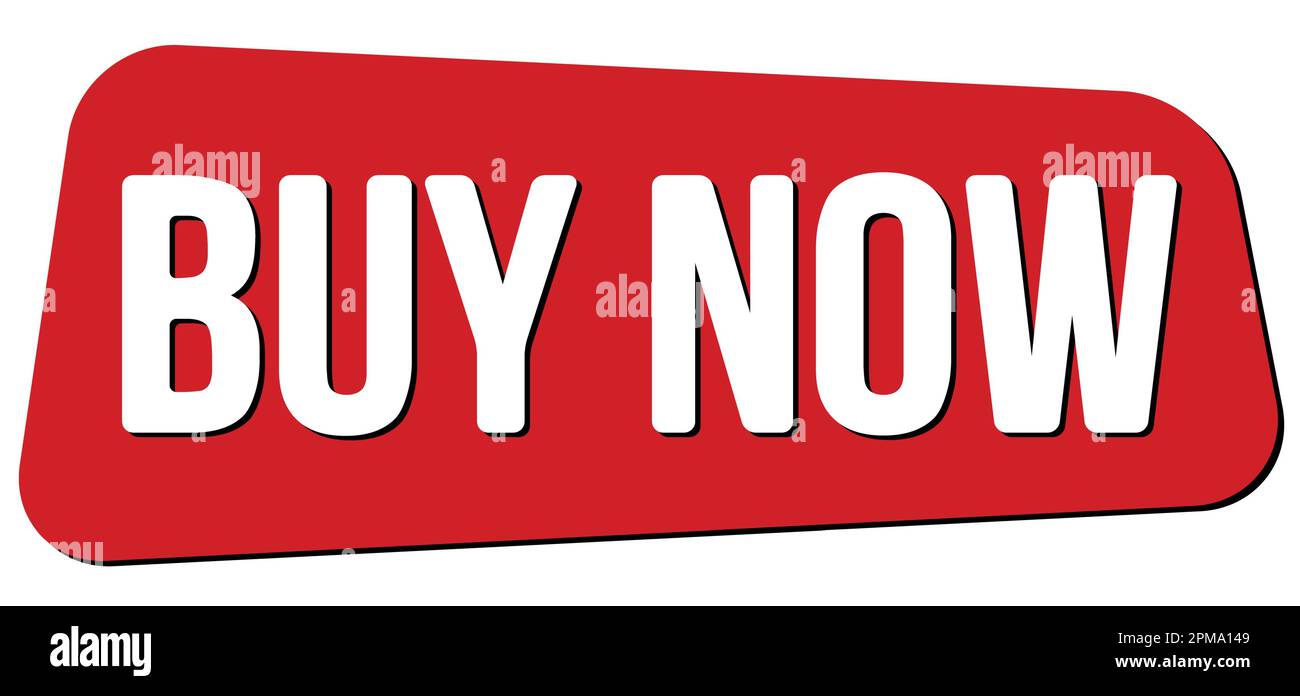 BUY NOW text written on red trapeze stamp sign Stock Photo - Alamy
