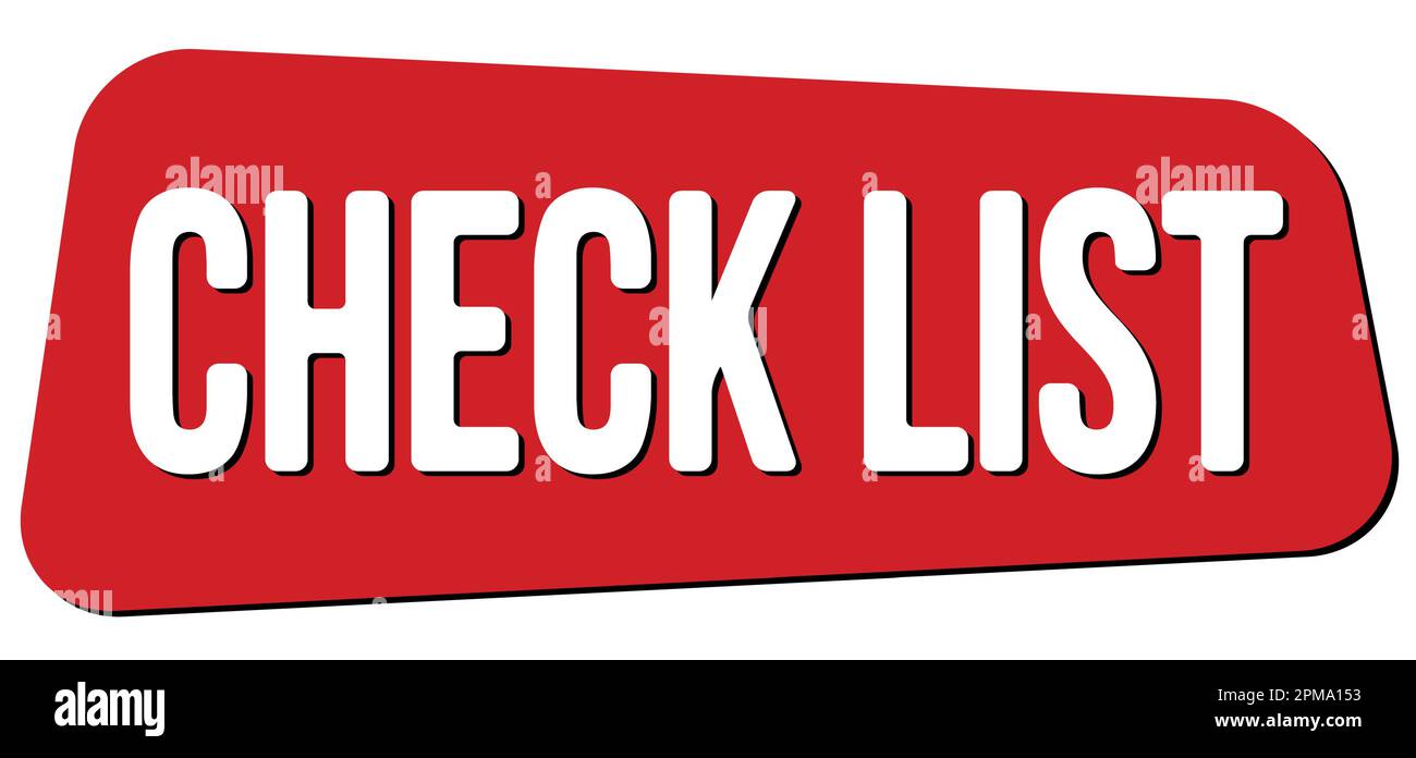 CHECK LIST text written on red trapeze stamp sign Stock Photo - Alamy
