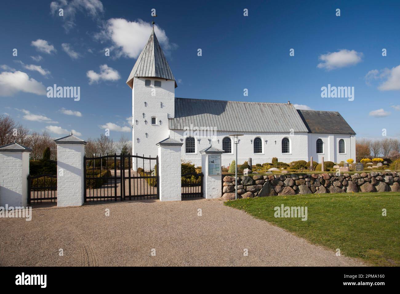 Danish church at the cemetery of Rejsby, Jutland, Denmark Stock Photo ...