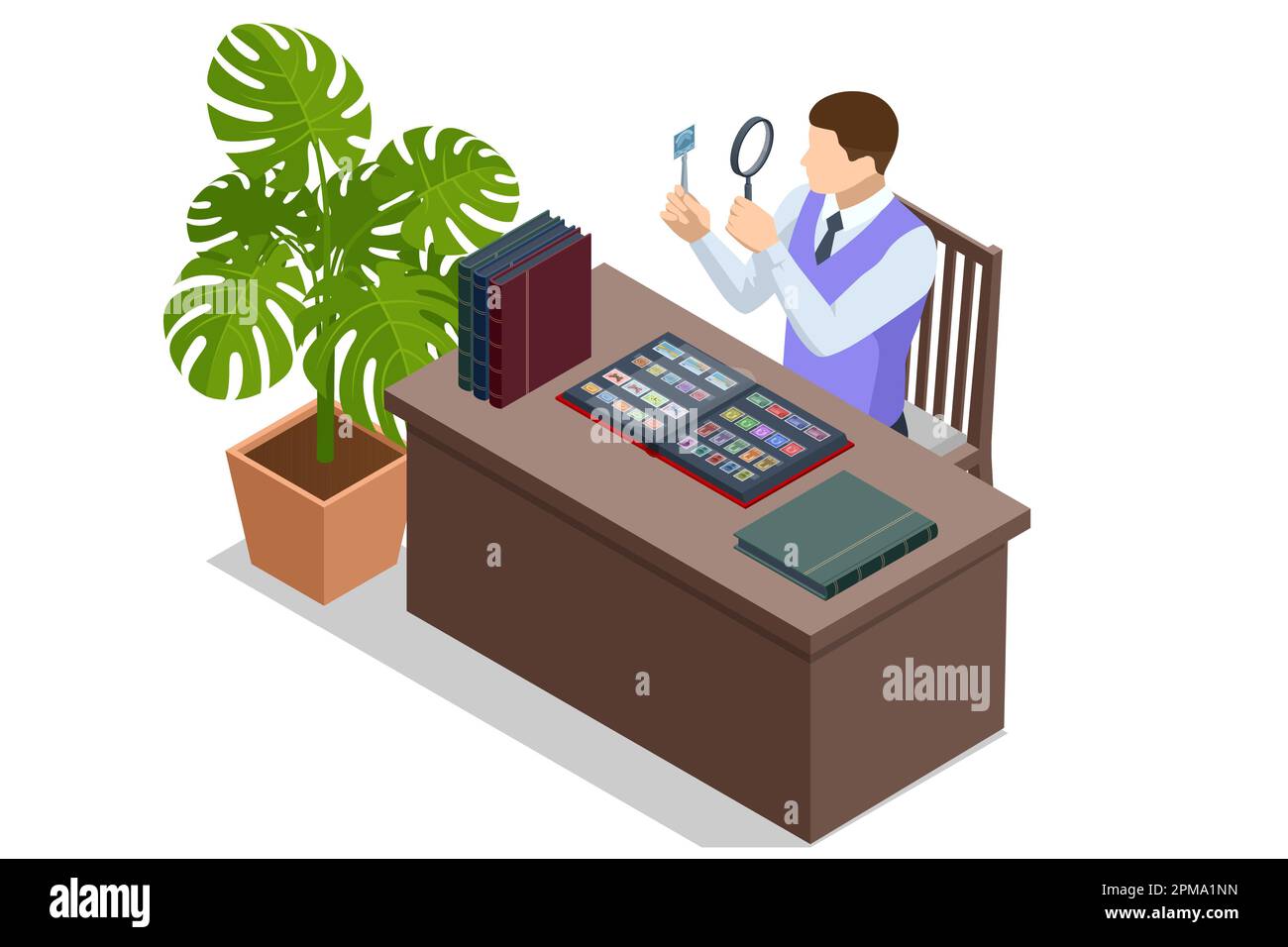 Isometric stamp collecting concept. Old vintage collectible postage ...