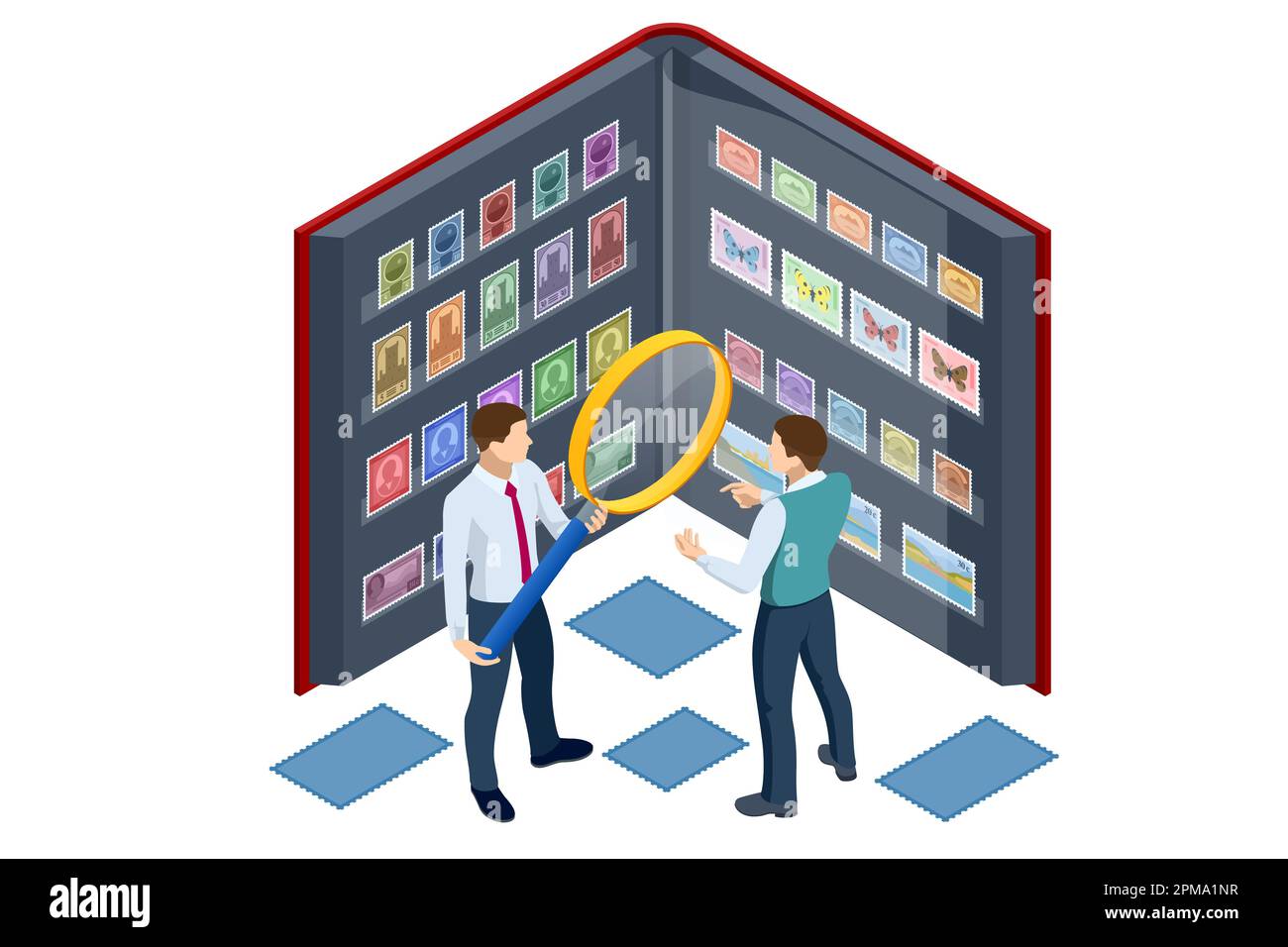 Stamp collection collector collecting magnifier Stock Vector Images - Alamy