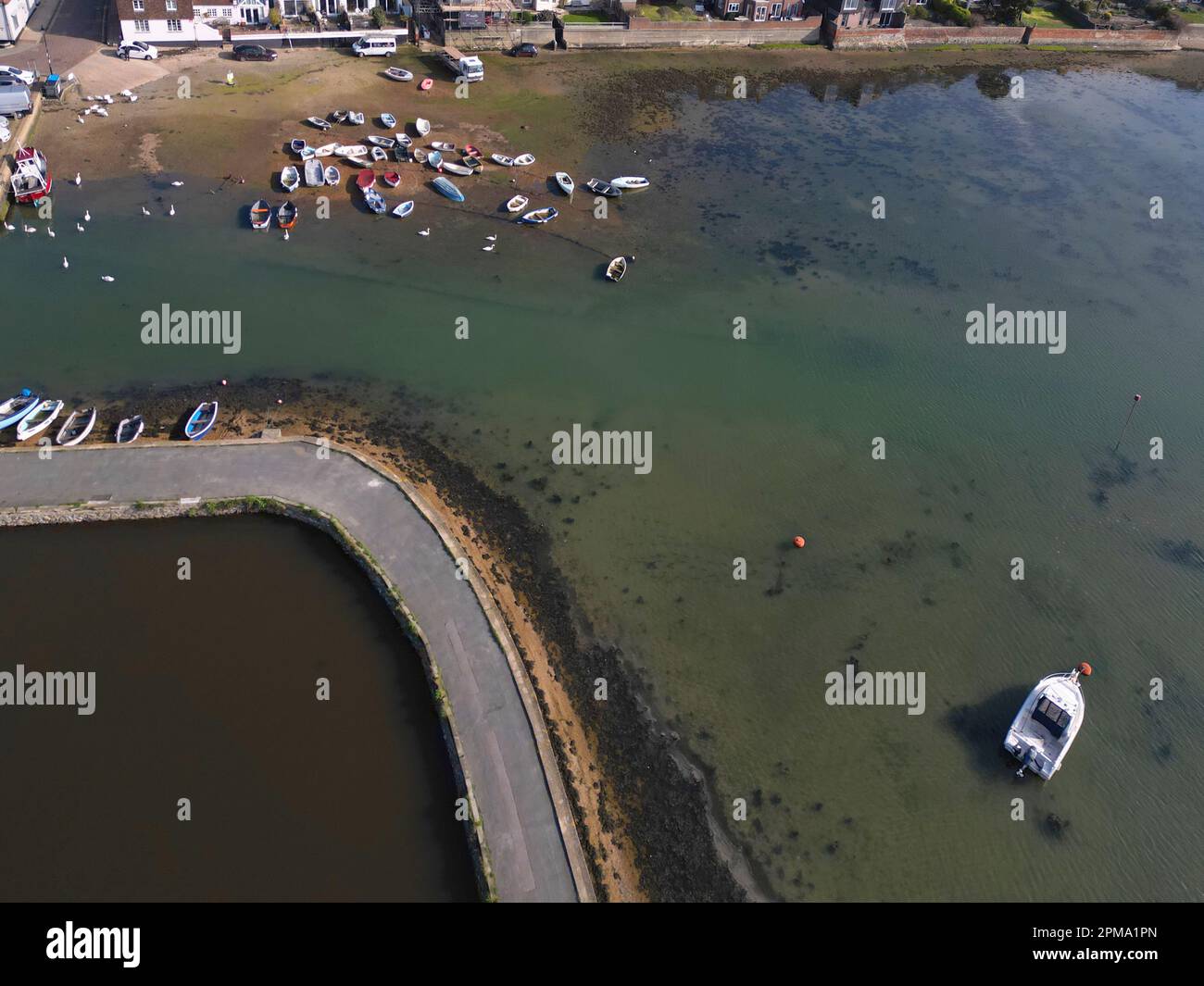 aerial view of the harbour , beach and promenade at emsworth hampshire ...