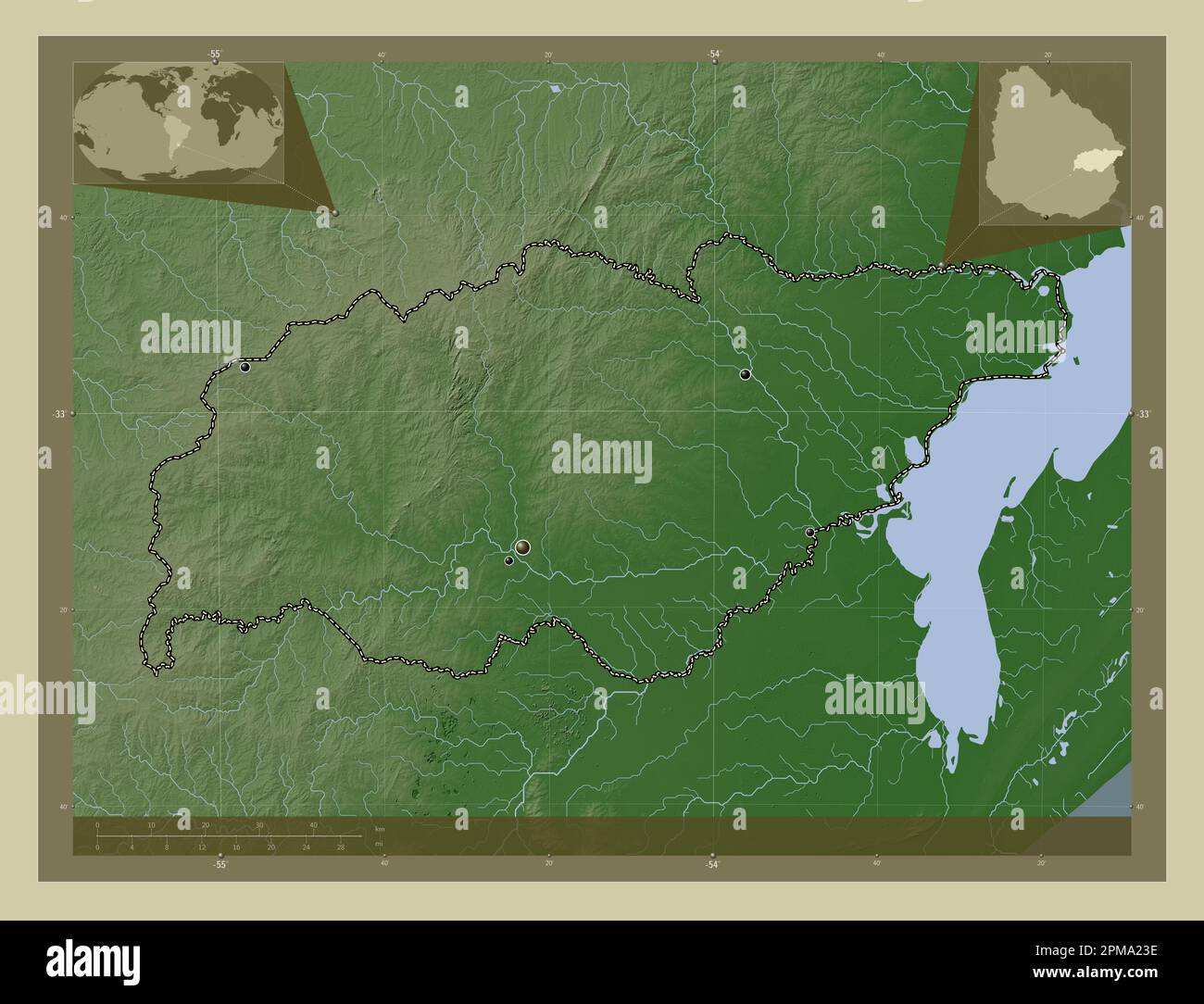 Treinta y Tres, department of Uruguay. Elevation map colored in wiki ...