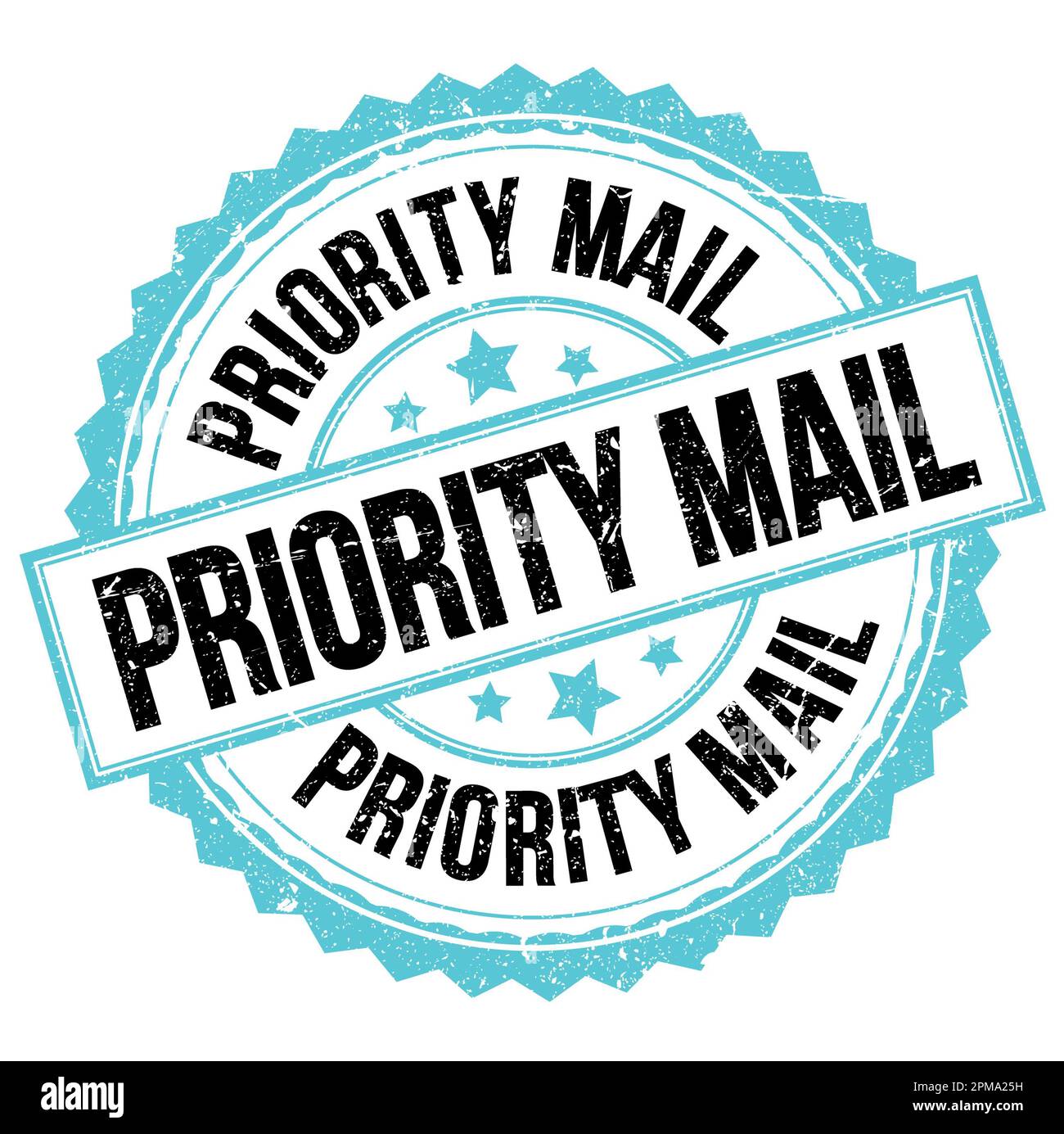 PRIORITY MAIL text written on blue-black round stamp sign Stock Photo ...
