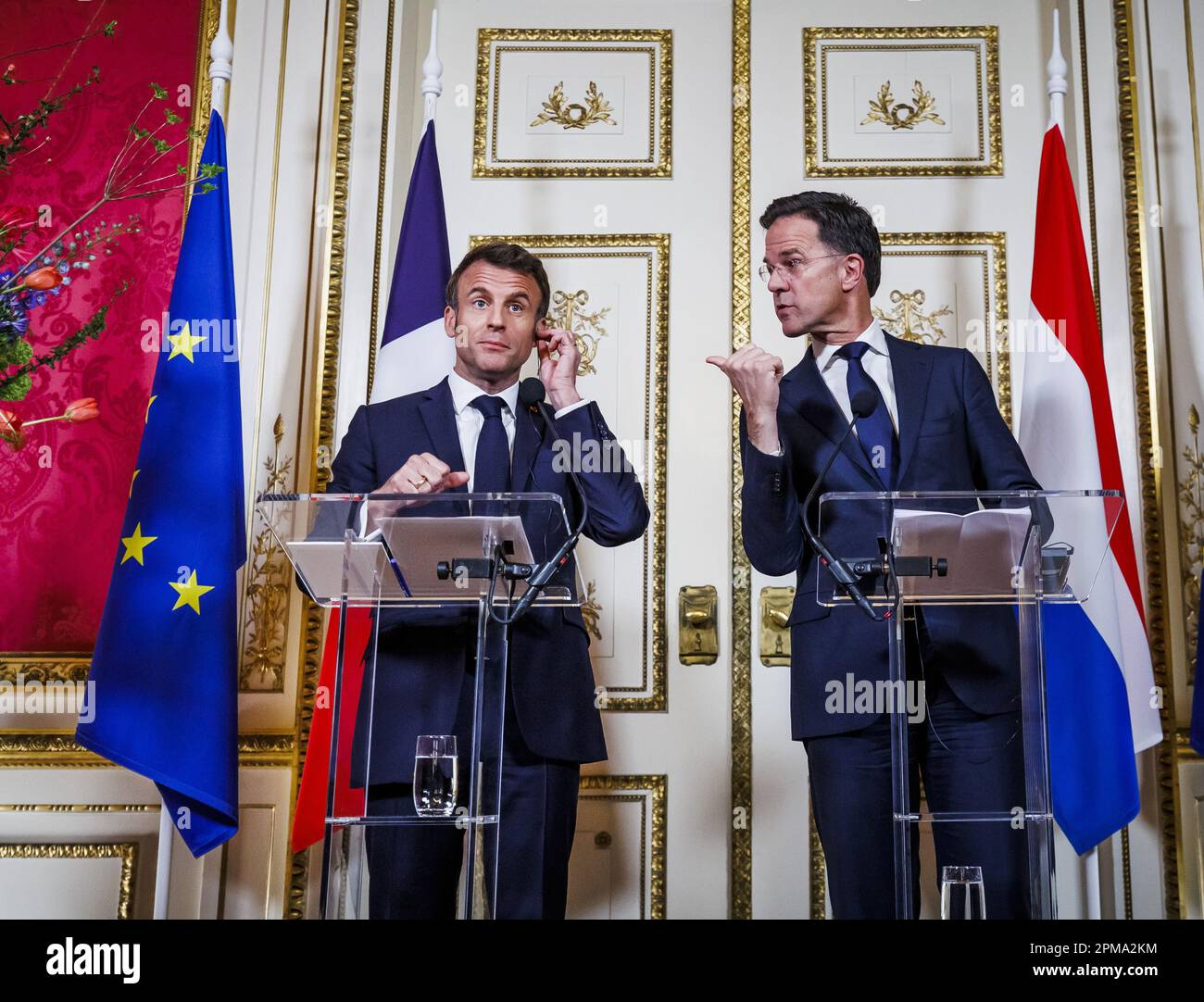 AMSTERDAM - 12/04/2023, French President Emmanuel Macron and Prime ...