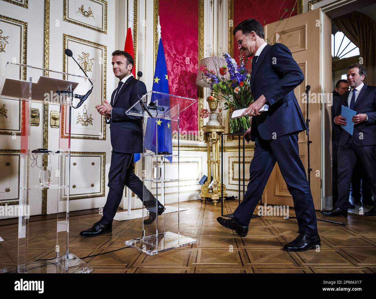 AMSTERDAM - 12/04/2023, French President Emmanuel Macron and Prime ...