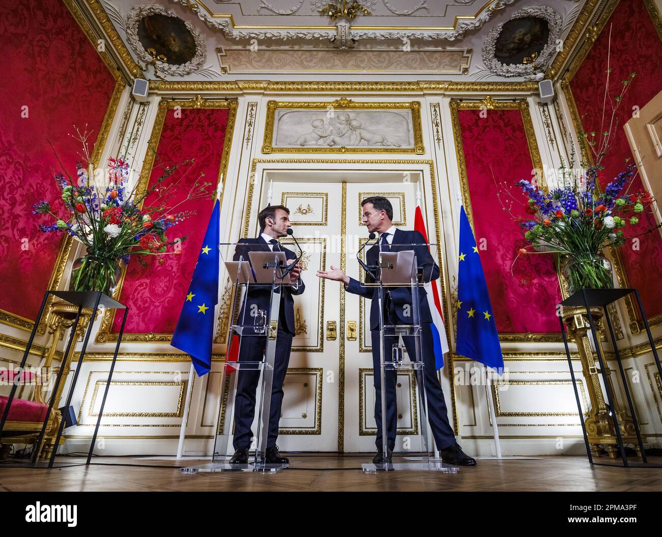 AMSTERDAM - 12/04/2023, French President Emmanuel Macron and Prime ...