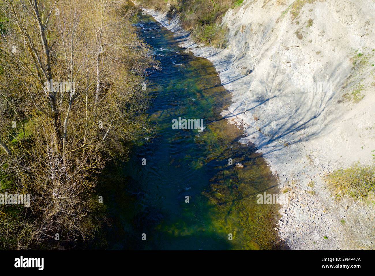 The river called Aragon as it passes through Jaca, Pyrenees in Spain ...