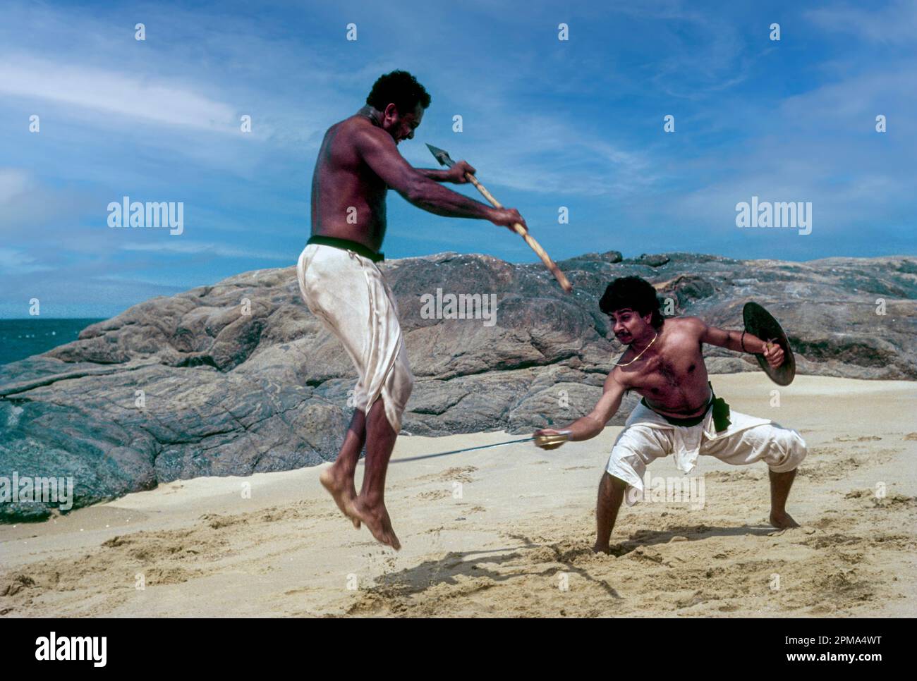 Kalari Kalaripayattu, Ancient martial art, spear and shield fight in ...