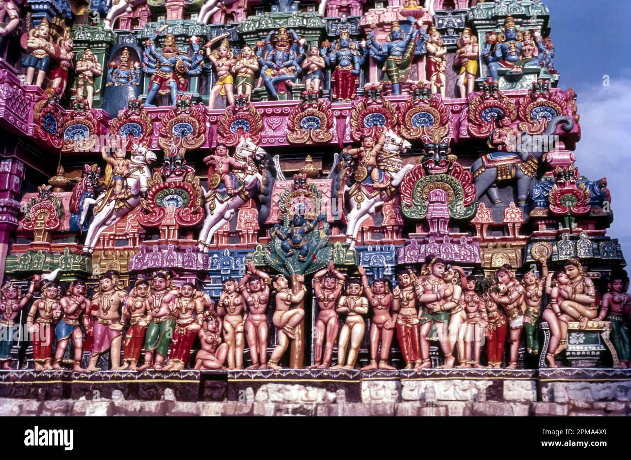 Stucco work figures in Sarangapani temple Rajagopuram the main gateway ...