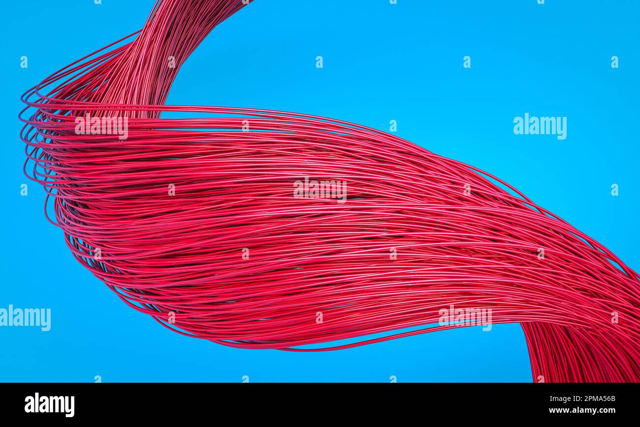3d render of red cables on a blue background Stock Photo - Alamy