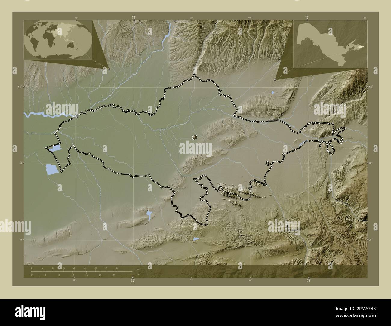 Andijon, region of Uzbekistan. Elevation map colored in wiki style with ...