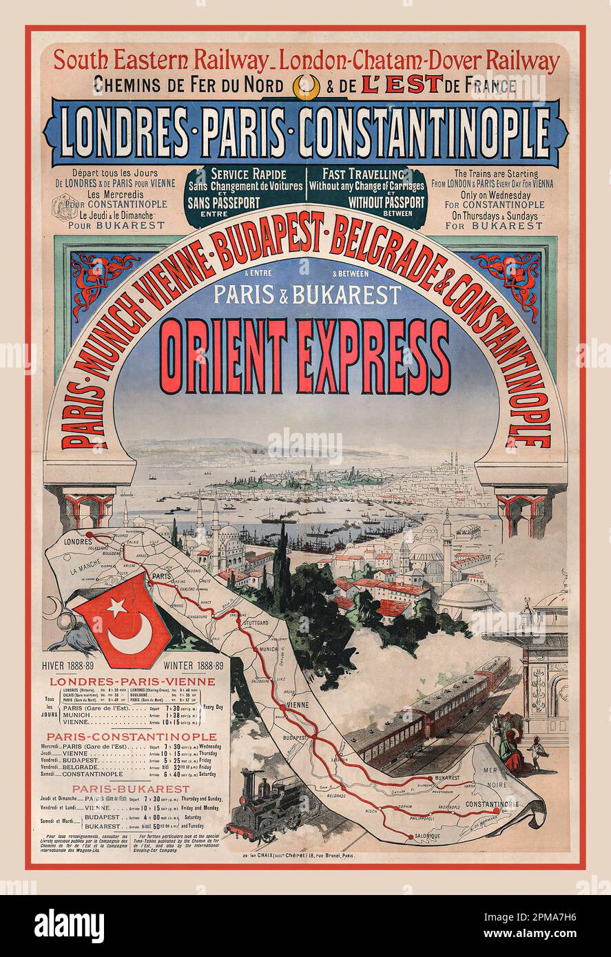 ORIENT EXPRESS 1888 Vintage Rail Travel Poster advertising the Orient ...