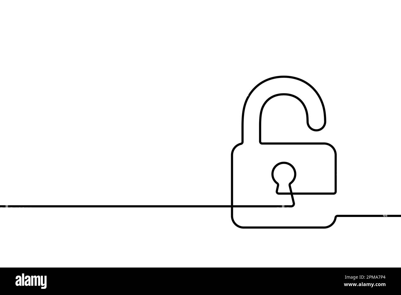 Keyhole icon. Black silhouette lock continuous line isolated on white ...