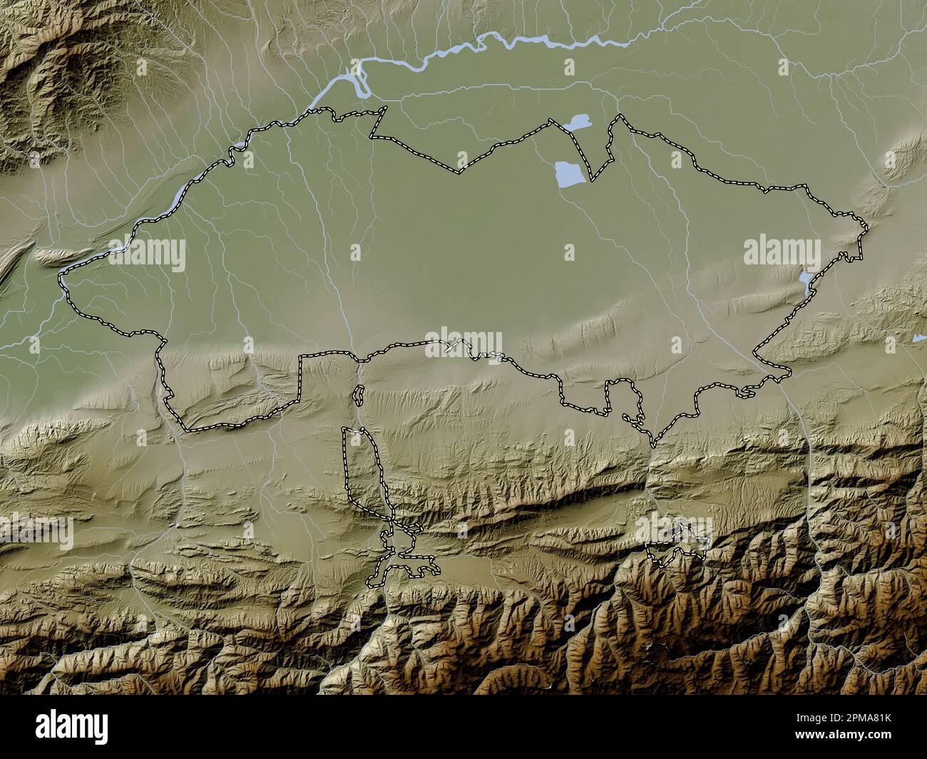 Ferghana, region of Uzbekistan. Elevation map colored in wiki style ...