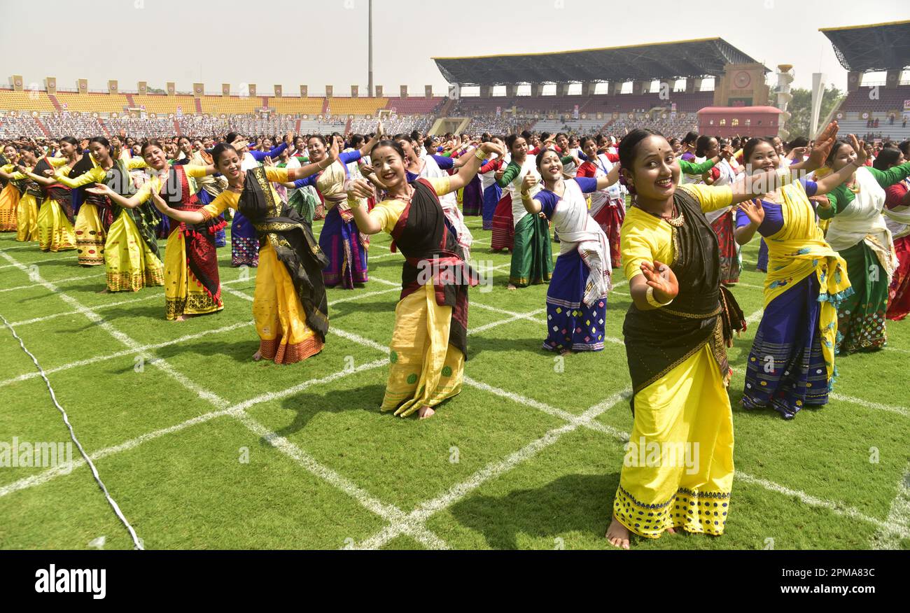 Guwahati, Guwahati, India. 11th Apr, 2023. Bihu dancer rehearsal for ...