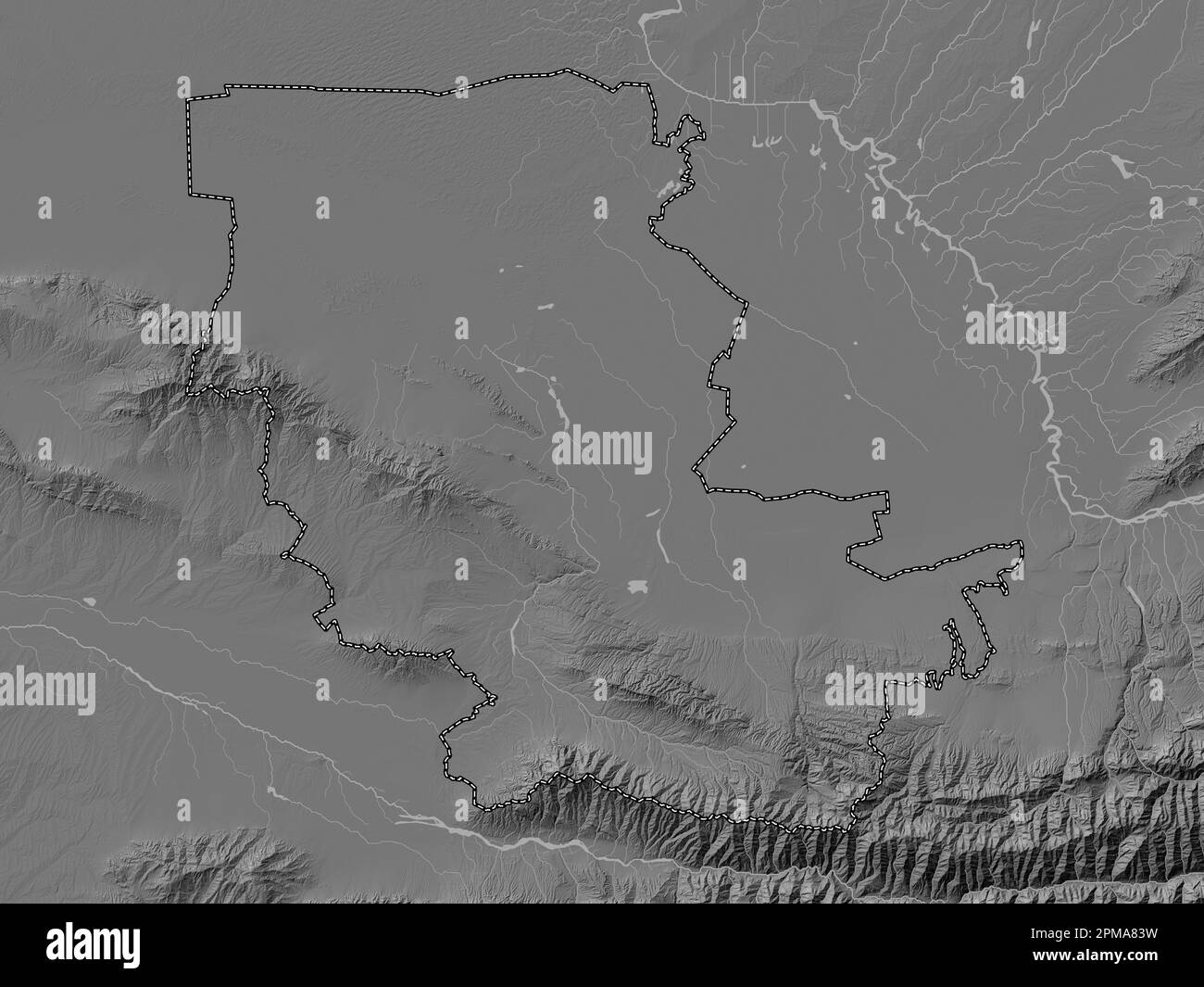 Jizzakh, region of Uzbekistan. Bilevel elevation map with lakes and ...