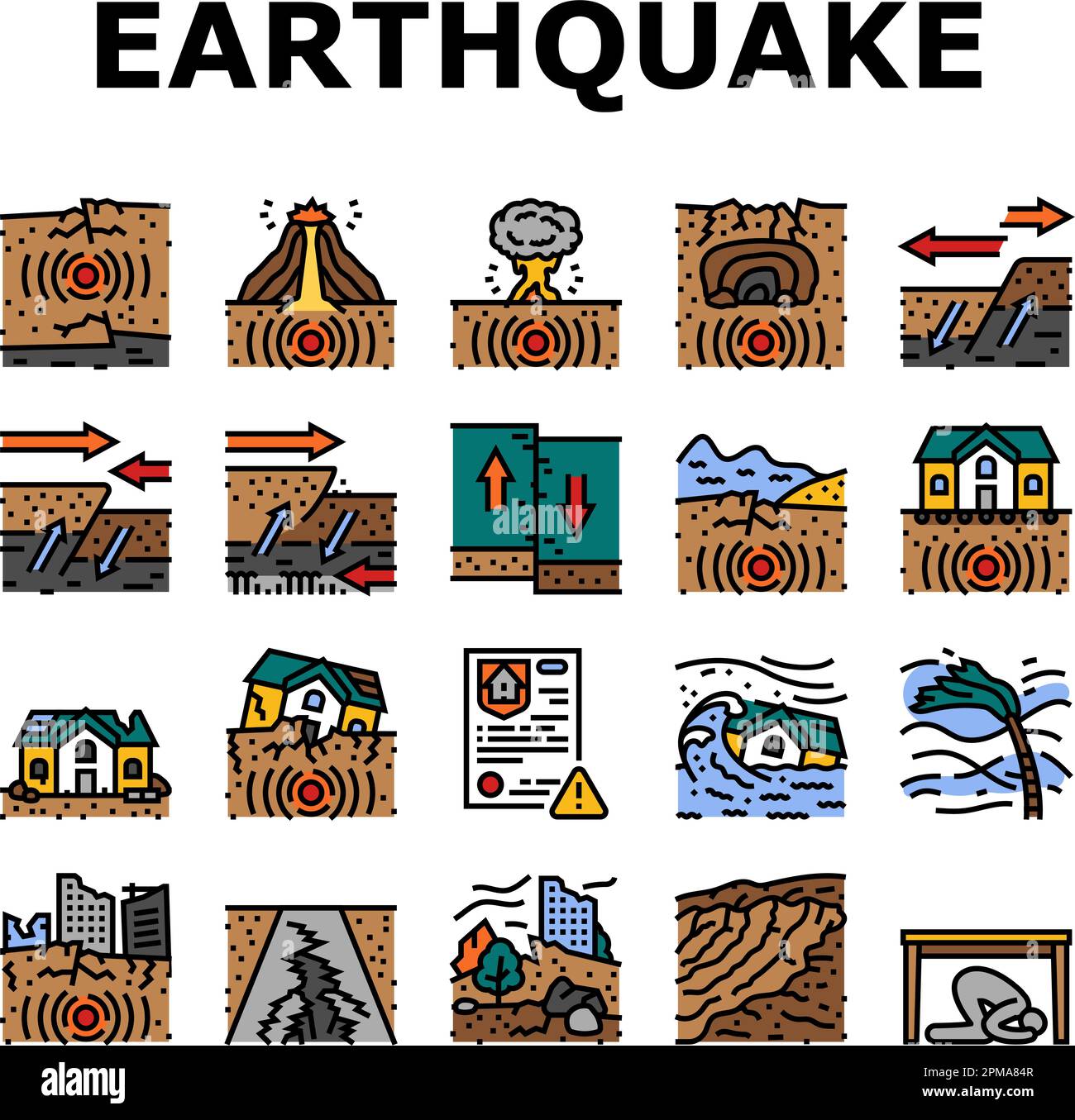 earthquake disaster wave crack icons set vector Stock Vector Image ...
