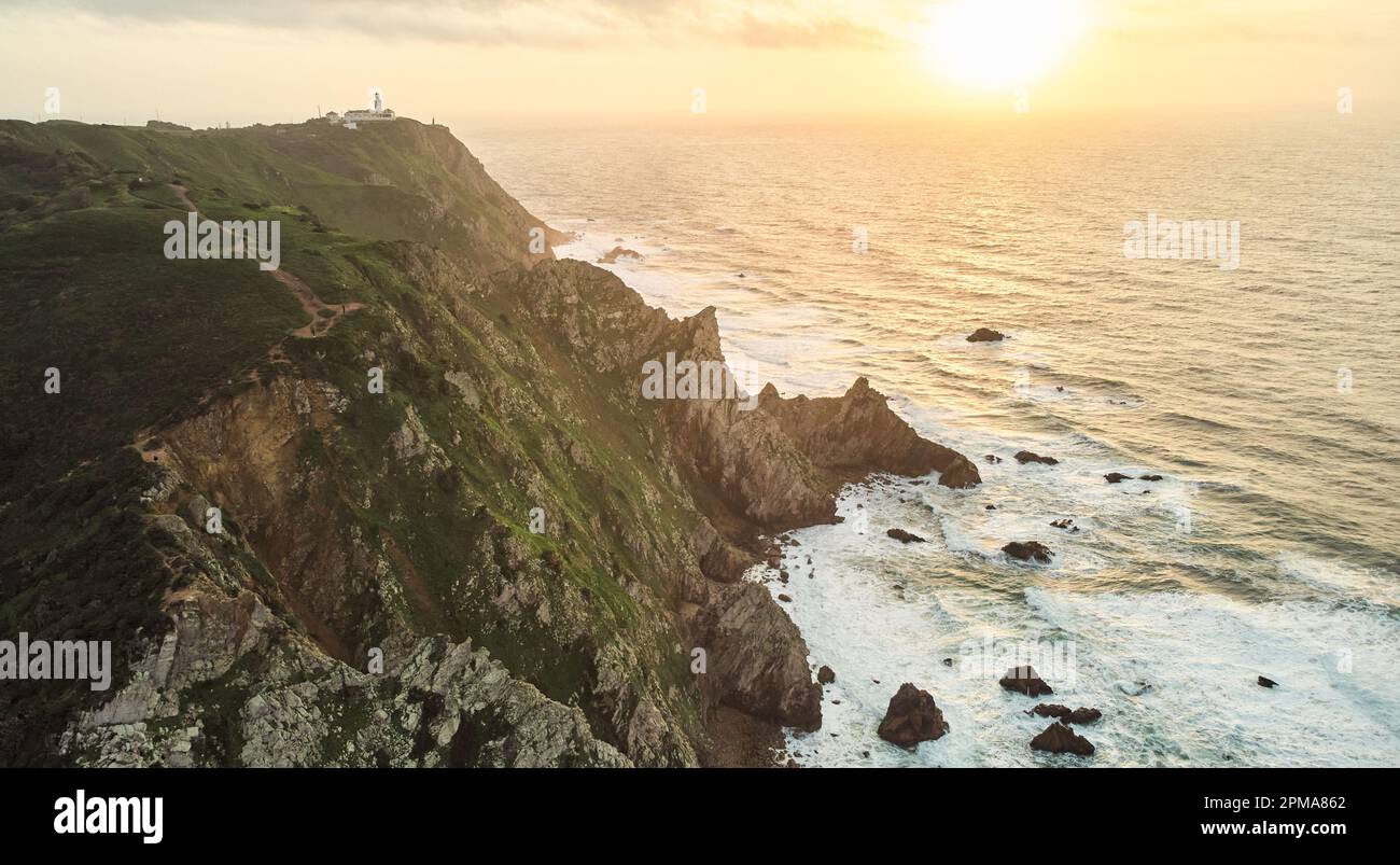 Aerial view of Cabo da Roca, the westernmost point of the European ...