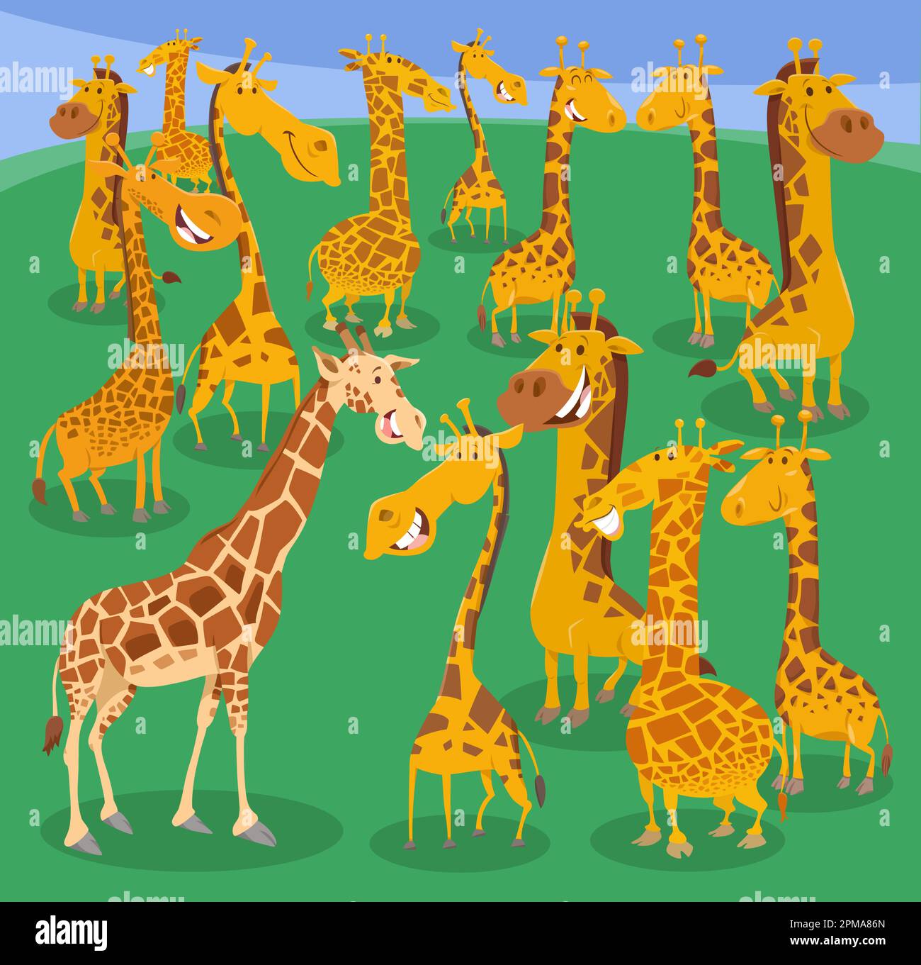Cartoon illustration of funny giraffes wild animal characters group ...