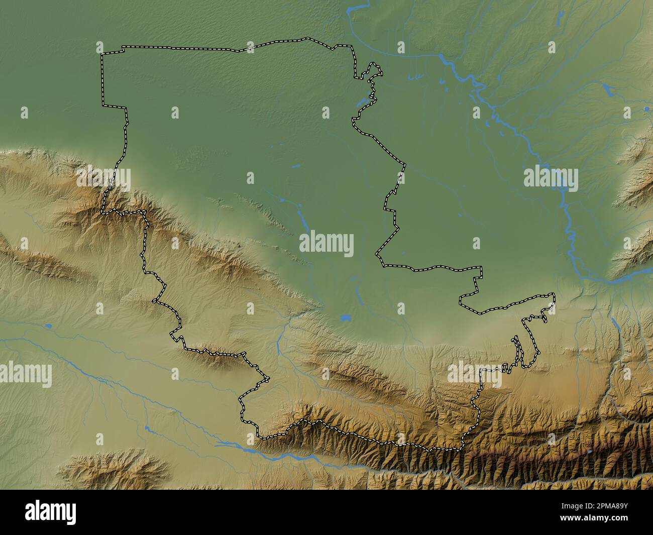 Jizzakh, region of Uzbekistan. Colored elevation map with lakes and ...