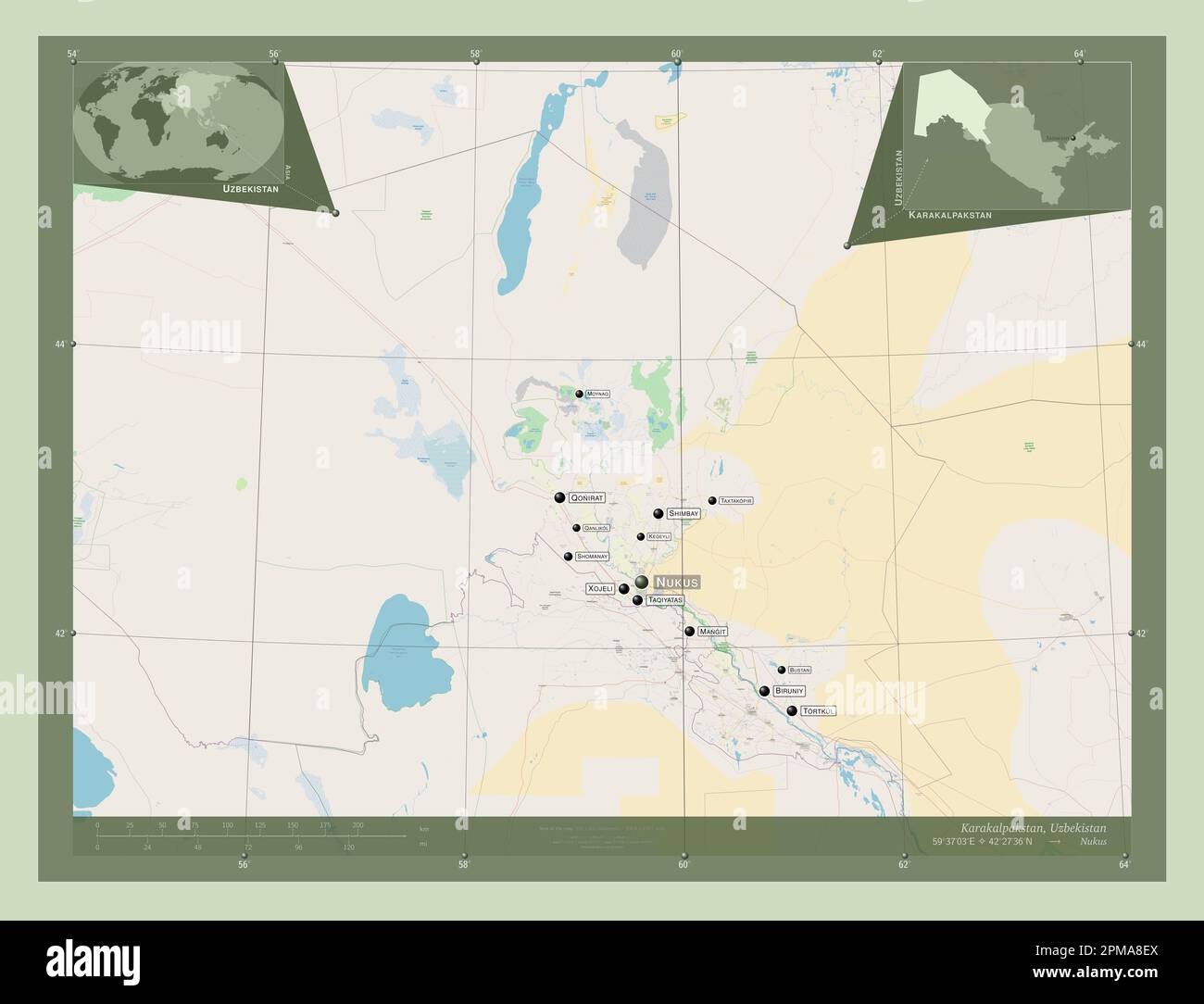 Karakalpakstan, autononous region of Uzbekistan. Open Street Map ...