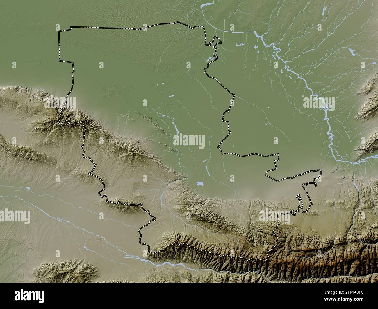Jizzakh, region of Uzbekistan. Elevation map colored in wiki style with ...