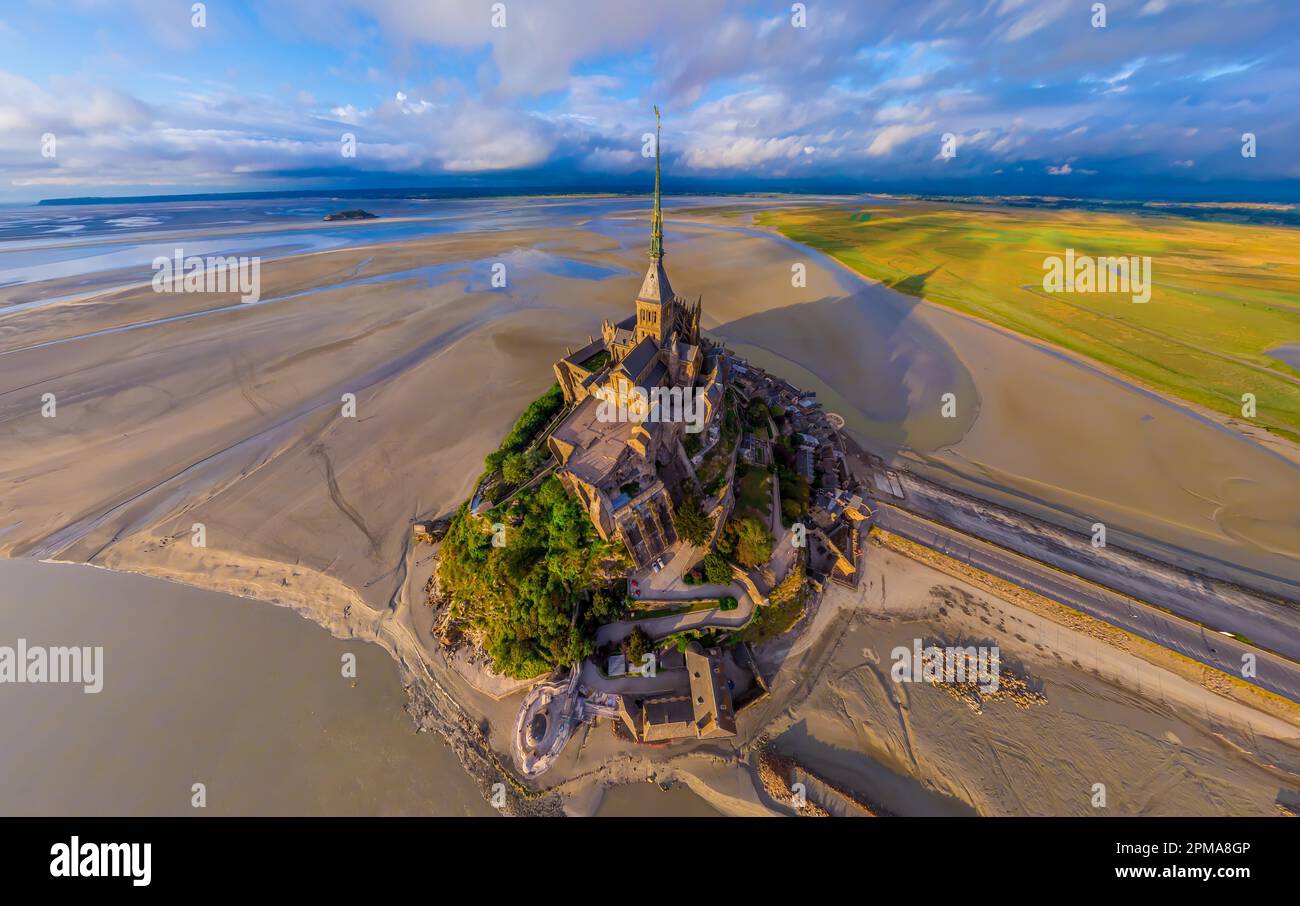 France. Normandy. Manche (50) Mont-Saint-Michel. Aerial view of the bay ...