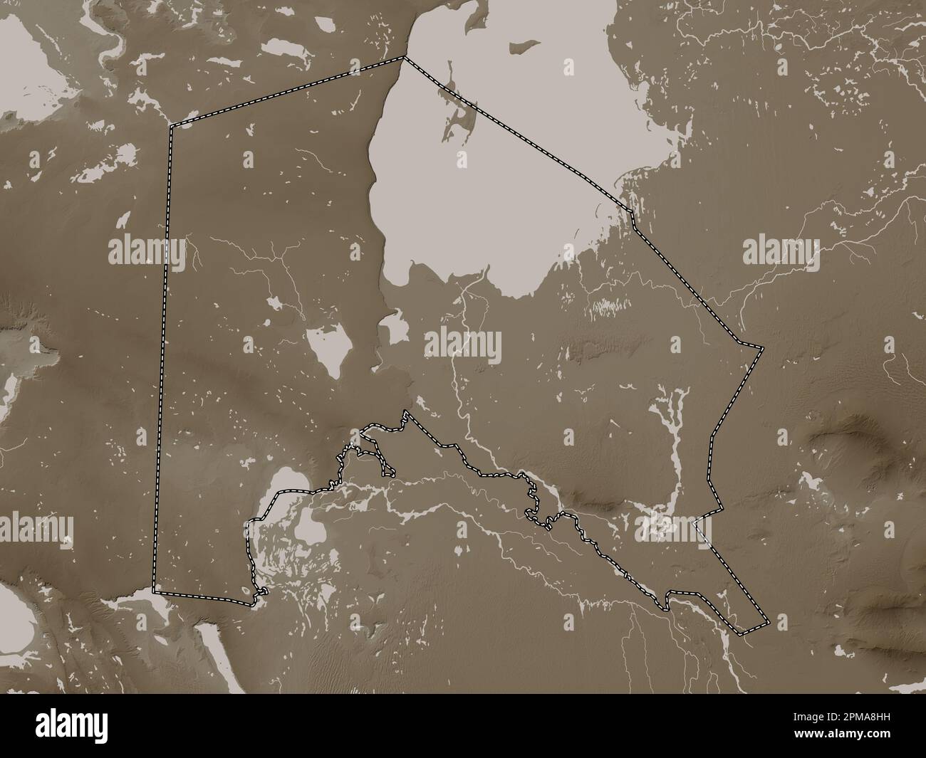 Karakalpakstan, autononous region of Uzbekistan. Elevation map colored ...