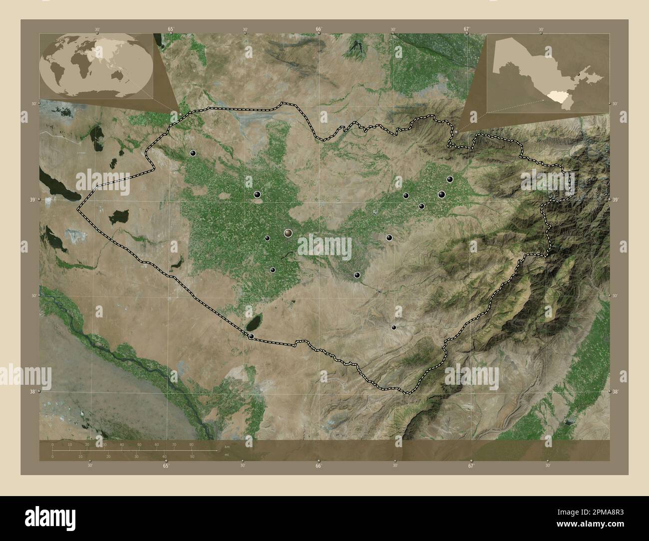 Kashkadarya, region of Uzbekistan. High resolution satellite map ...